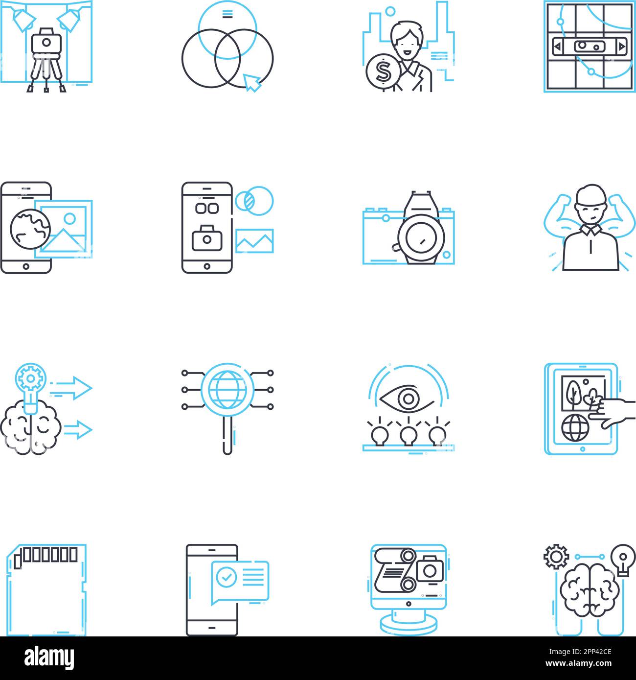 Social media and nerking linear icons set. Connections, Communication, Engagement, Collaboration ...