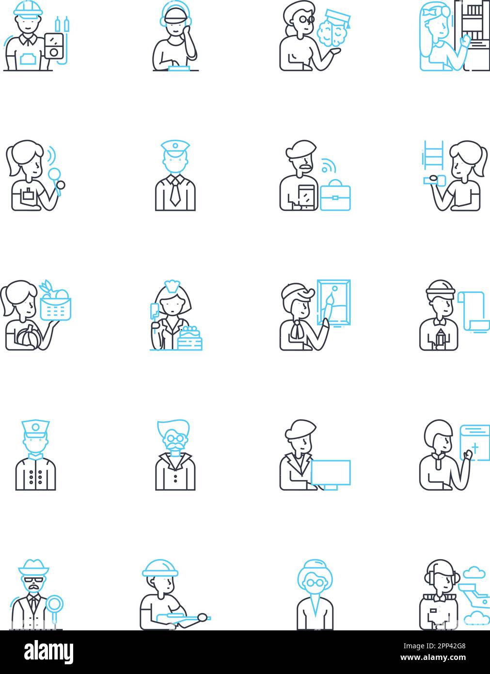 Alter egos linear icons set. Persona, Split, Identity, Duality, Double ...