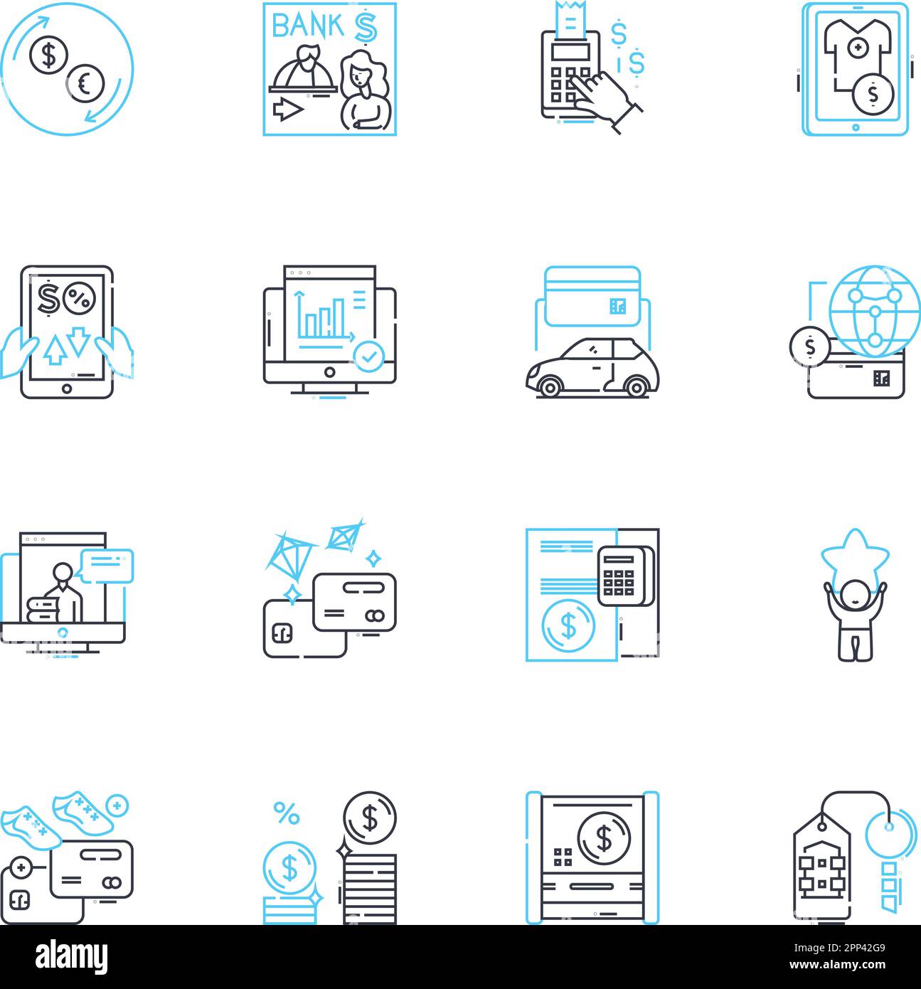 Investment management linear icons set. Futures, Stocks, Bonds, Options ...