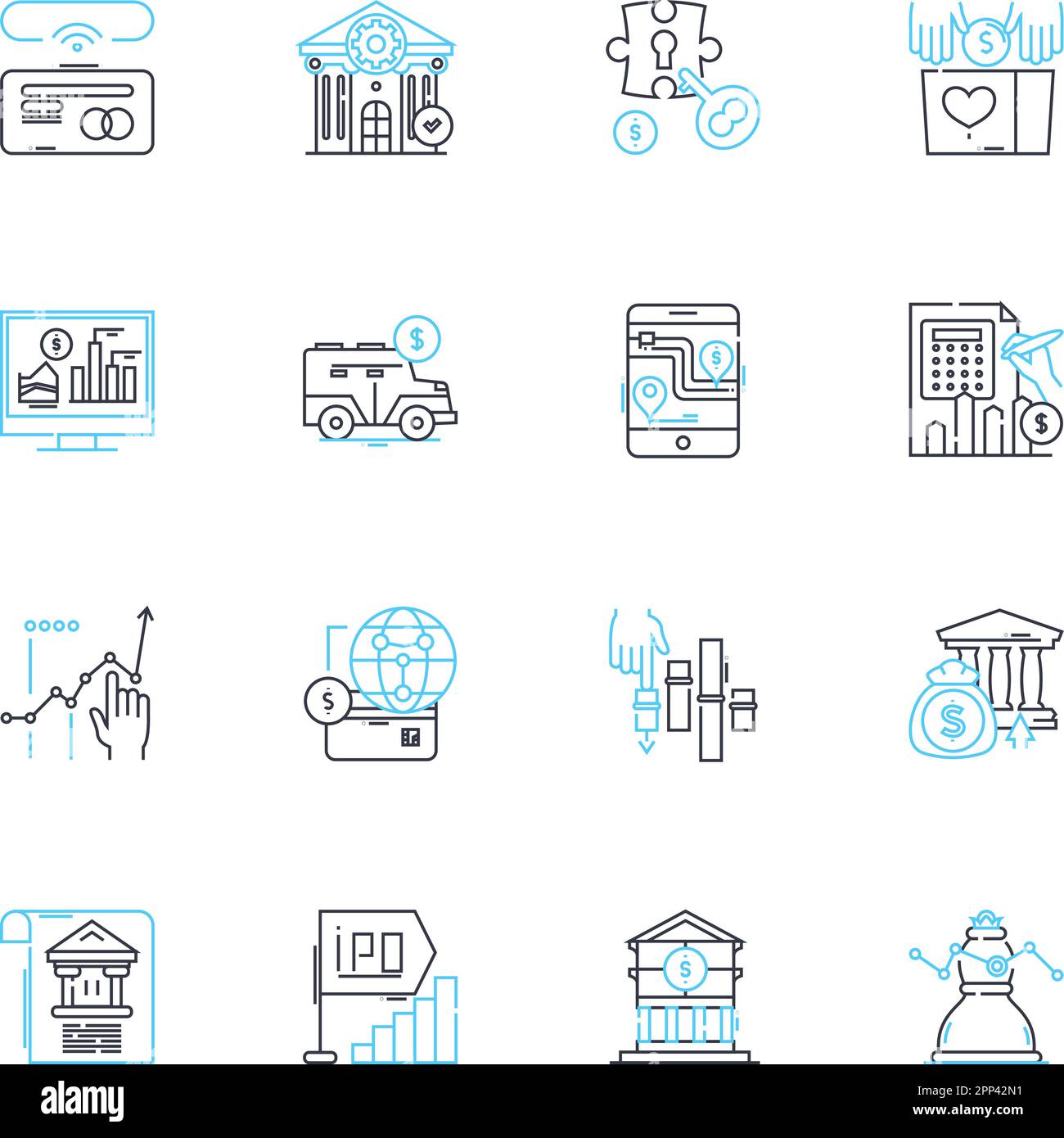 Investment firm linear icons set. Wealth, Securities, Portfolio, Bonds ...