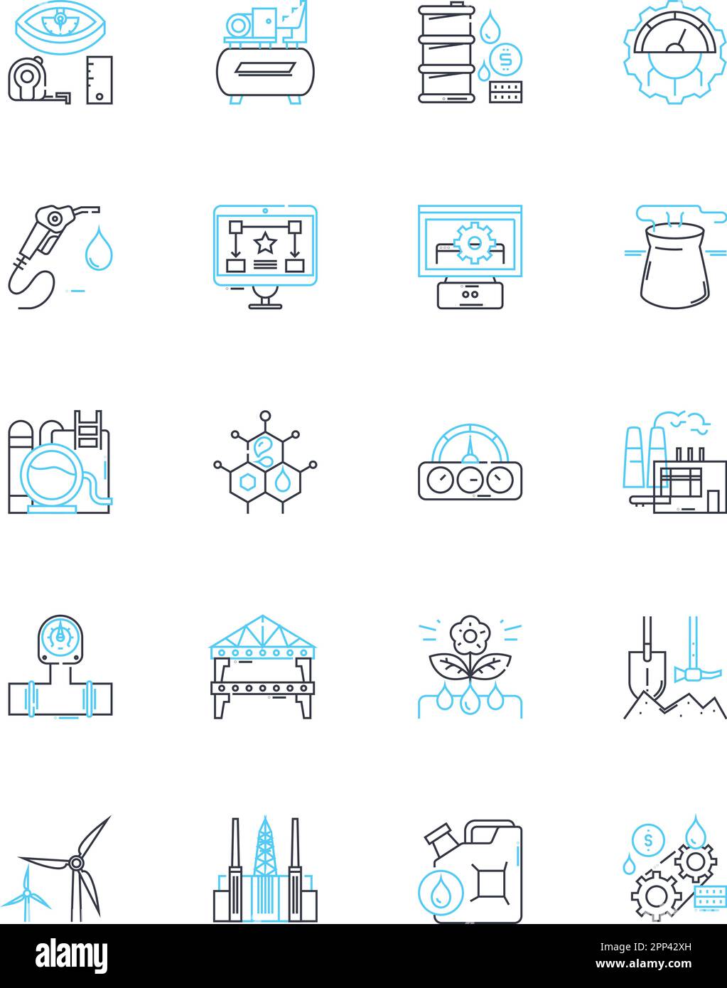 Electrical engineering linear icons set. Circuitry, Power, Energy, Voltage, Current, Magnetic ...