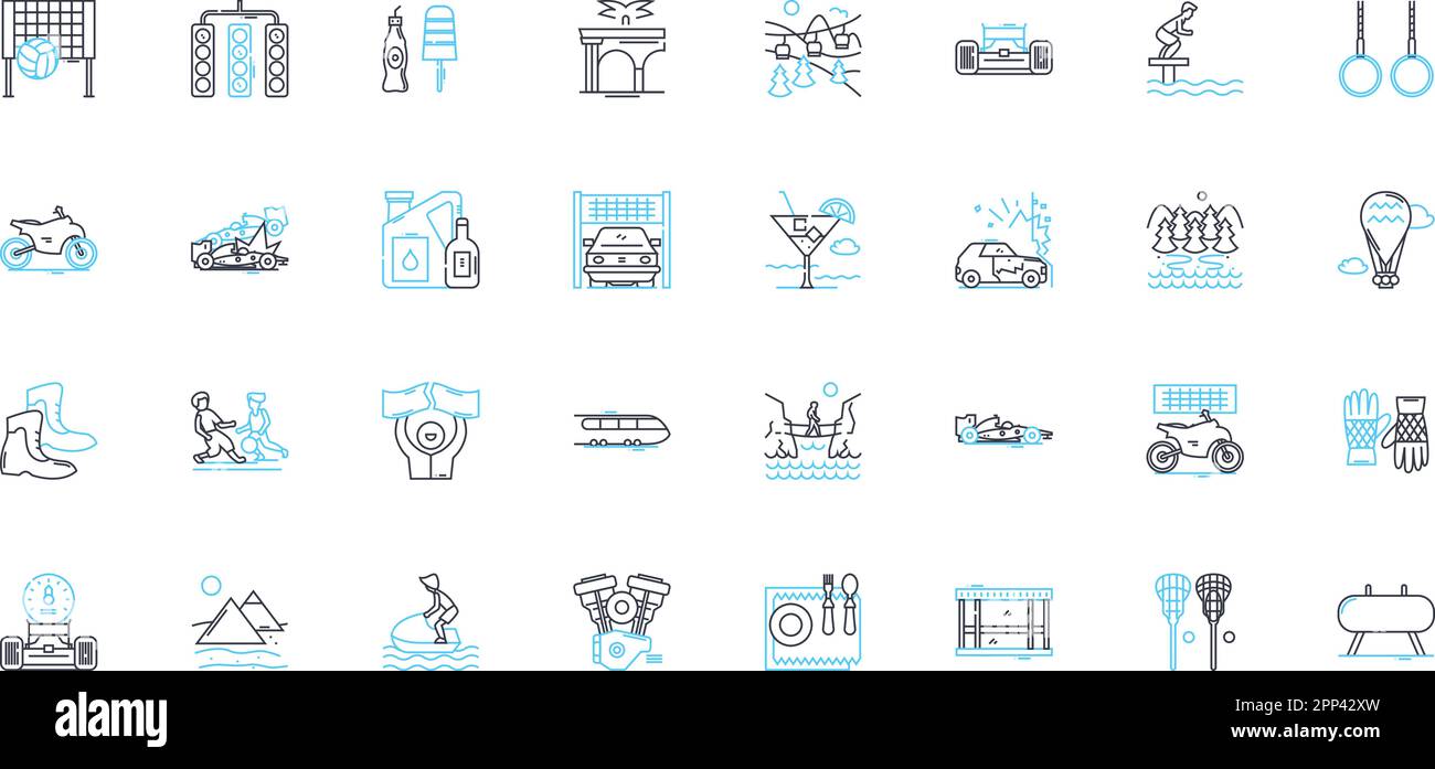 Intense journeys linear icons set. Expedition, Adventure, Odyssey ...