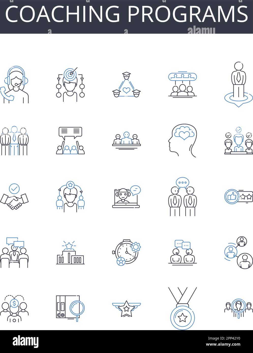 Coaching programs line icons collection. Leadership training ...
