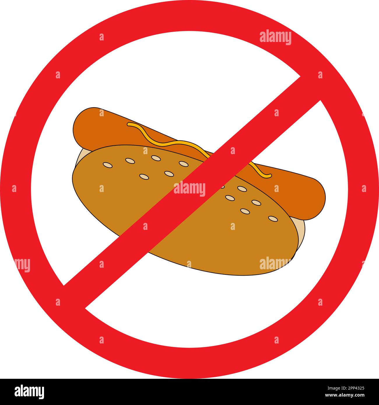 Colorful American hot dog under the prohibition sign. Unhealthy eating ...