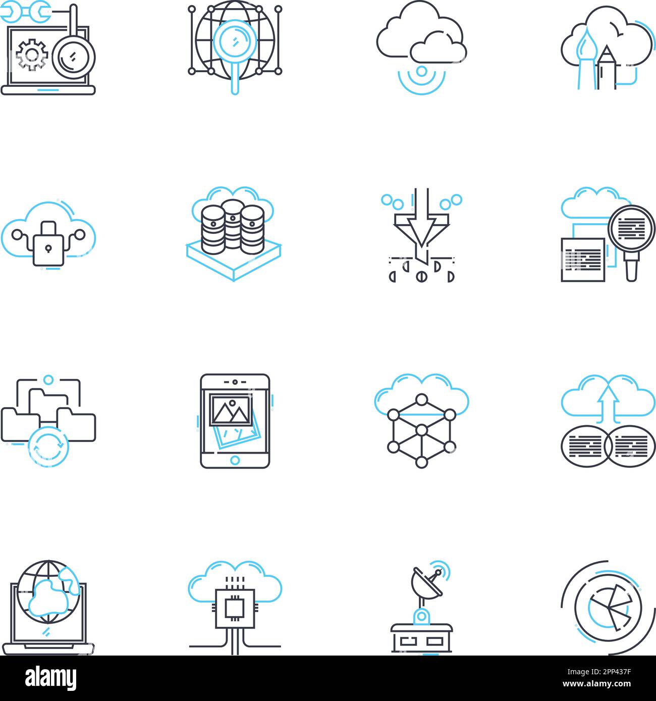 Cloud Storage Linear Icons Set Data Backup Security Hosting Collaboration Accessibility