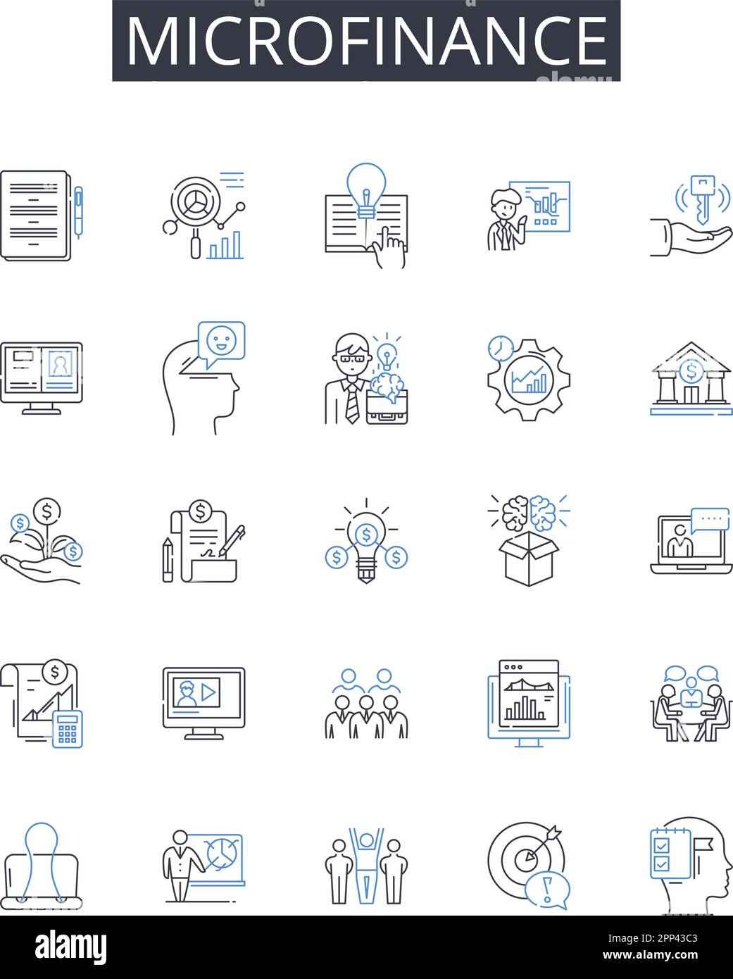 microfinance line icons collection. Crowd funding, Peer-to-peer lending ...