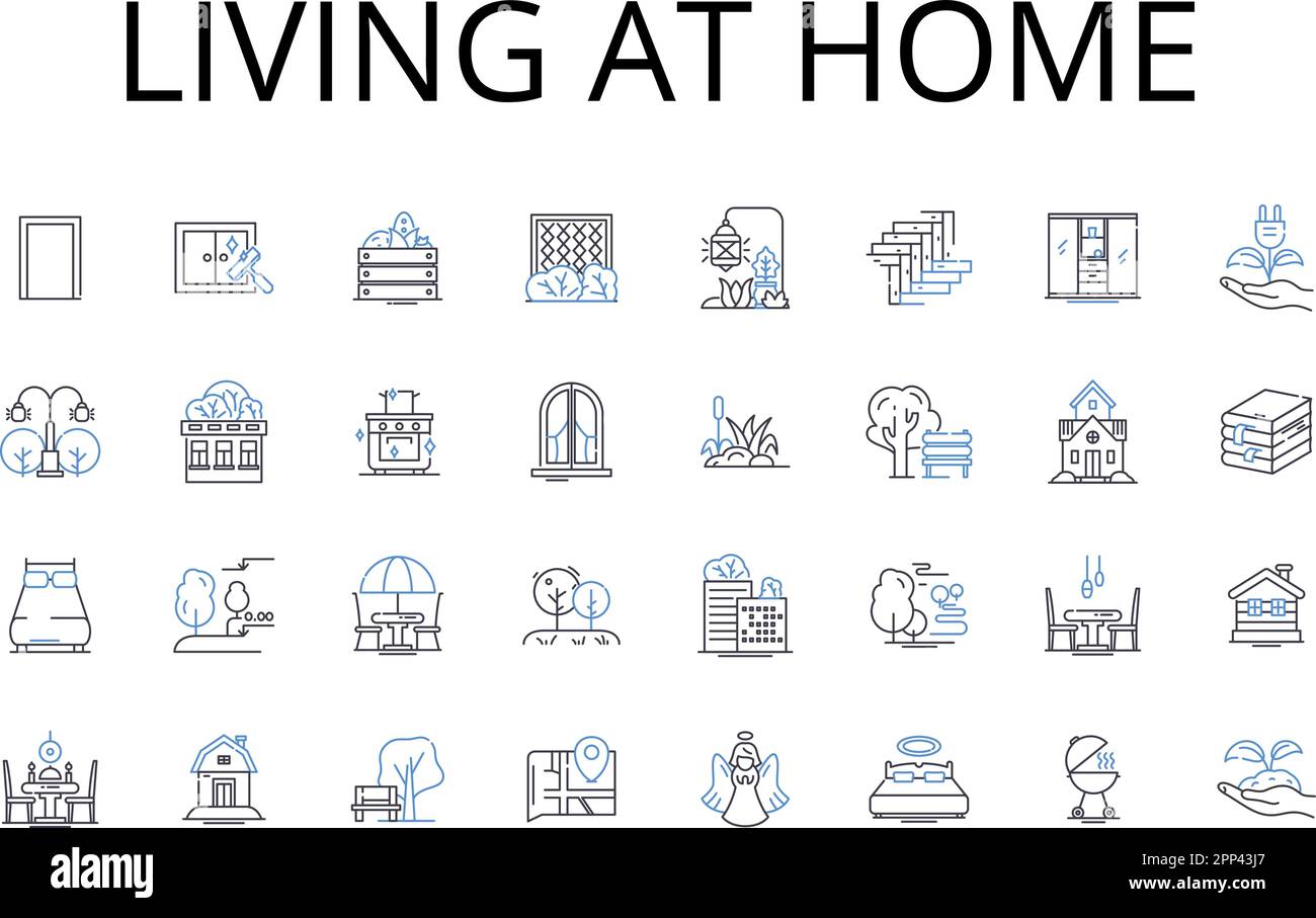 Living at home line icons collection. Staying put, Dwelling place ...