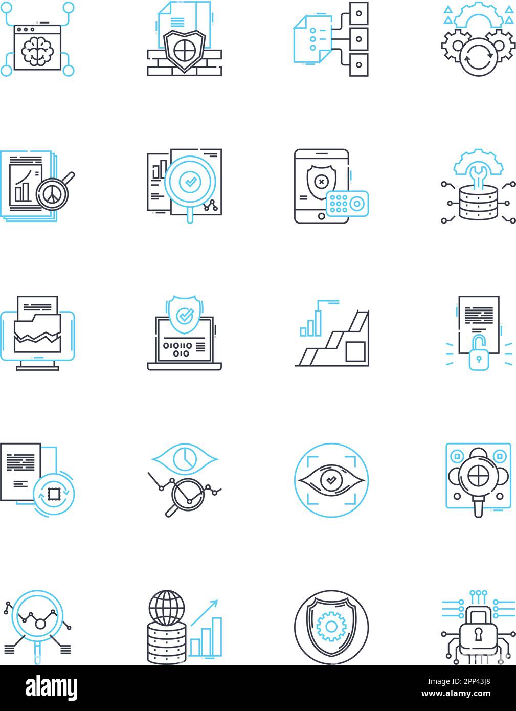 Record keeping linear icons set. Database, Ledger, Archive, Logs, Memo ...