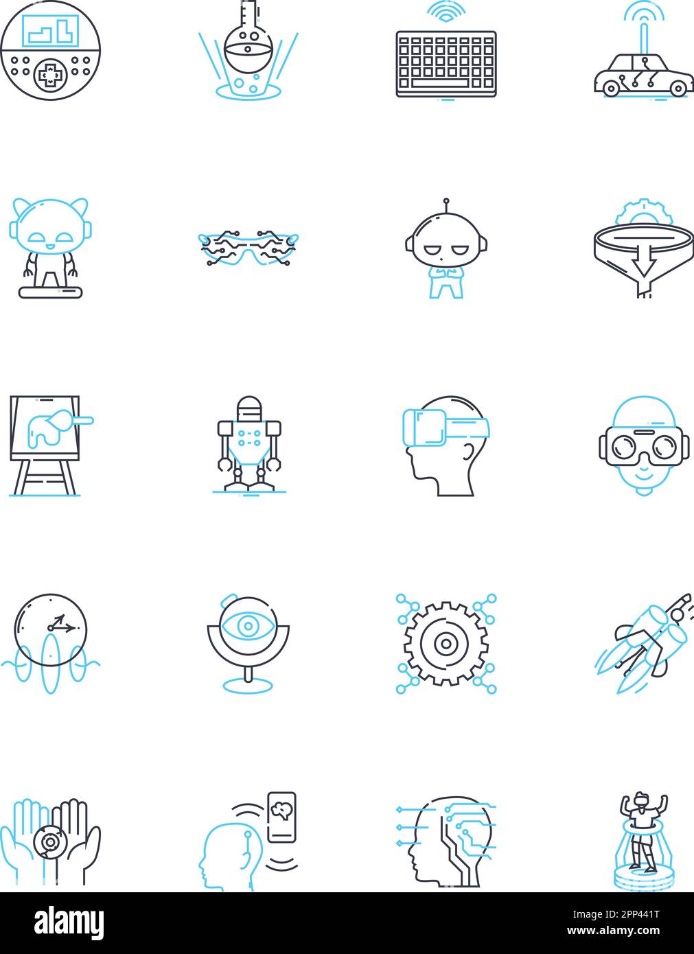 Digital Age Linear Icons Set Technology Internet Automation Innovation Cybersecurity