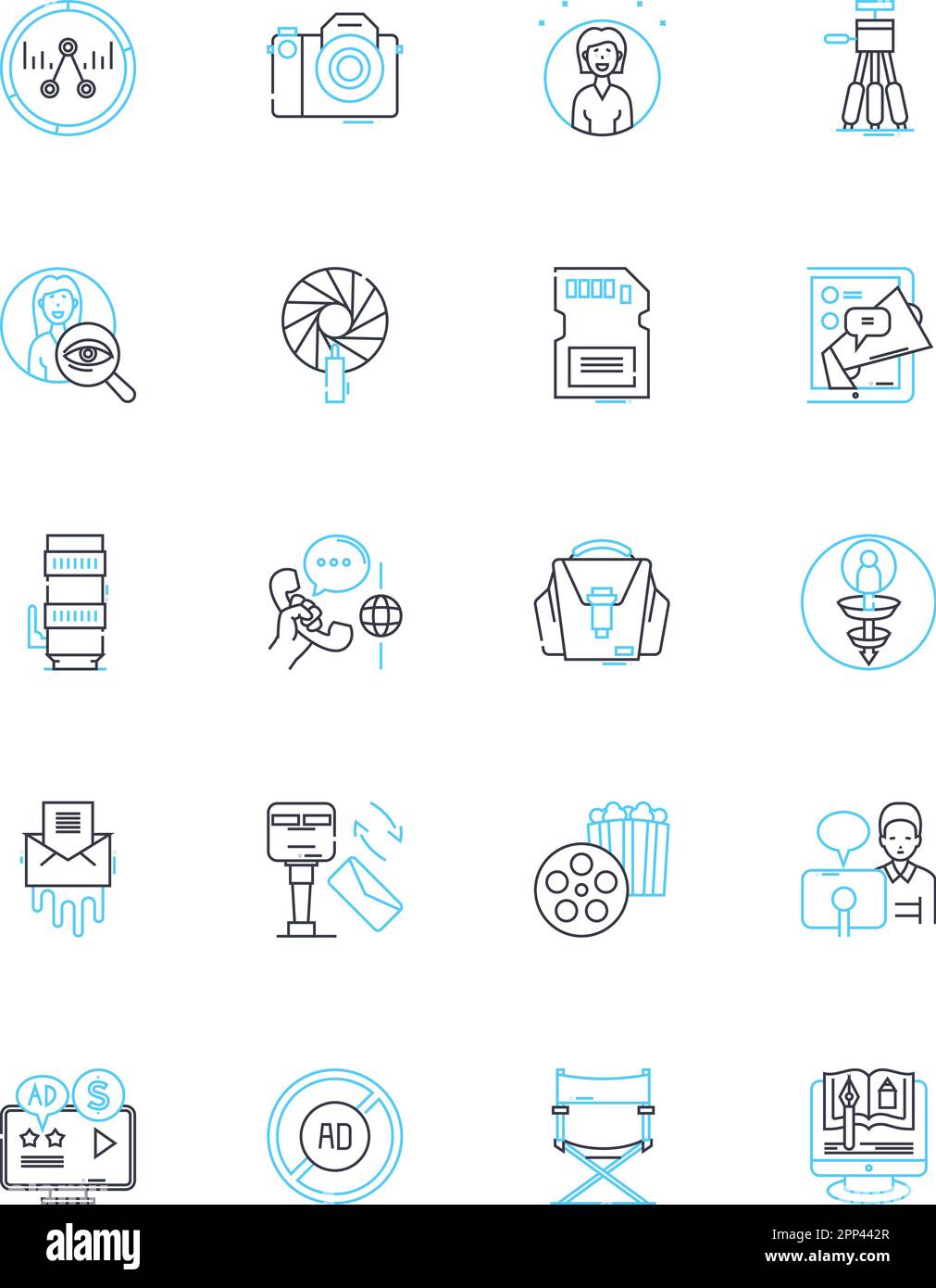 Moving images linear icons set. Cinematography, Animation, Visuals ... Moving images linear icons set. Cinematography, Animation, Visuals ...
