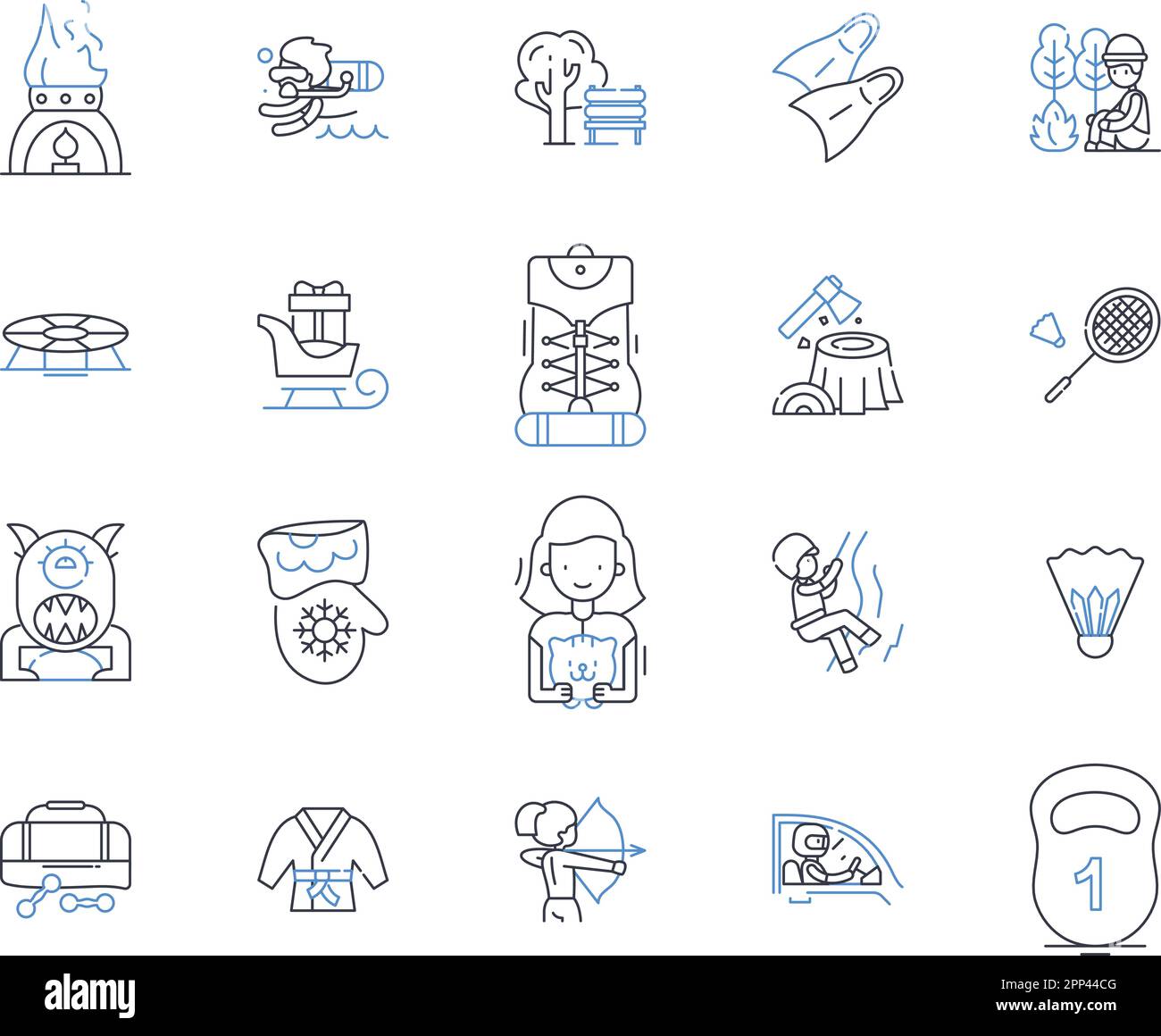 Time off and sporty activities line icons collection. Adventure ...