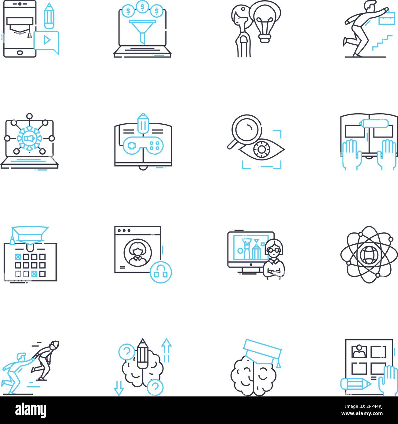 E-learning linear icons set. Digital, Blended, Online, Virtual ...