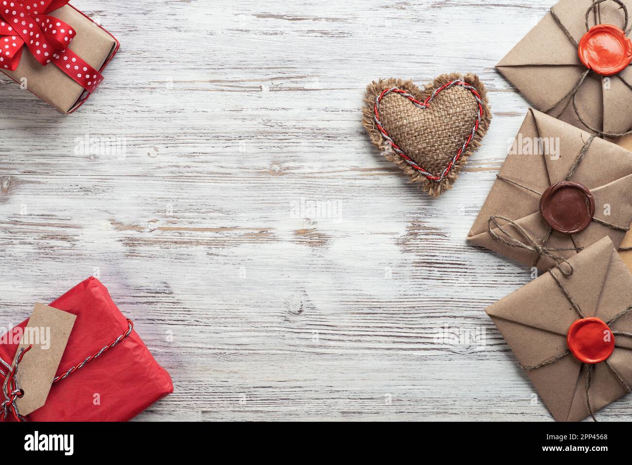 Flat lay cute composition with fabric heart Stock Photo - Alamy