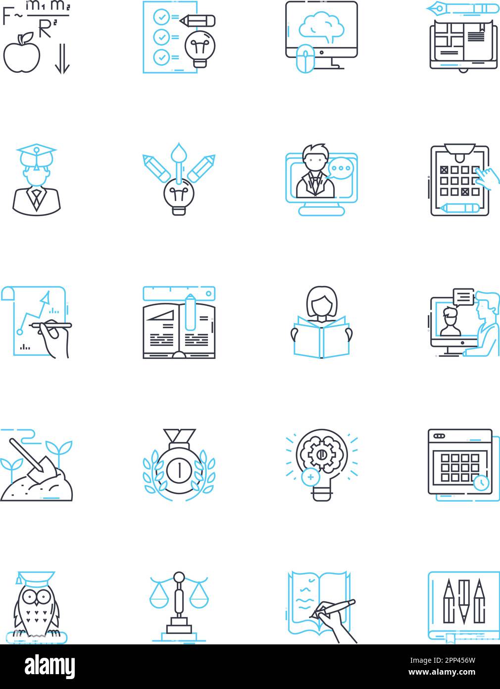 College level linear icons set. Academia, Curriculum, Exams, Lectures ...