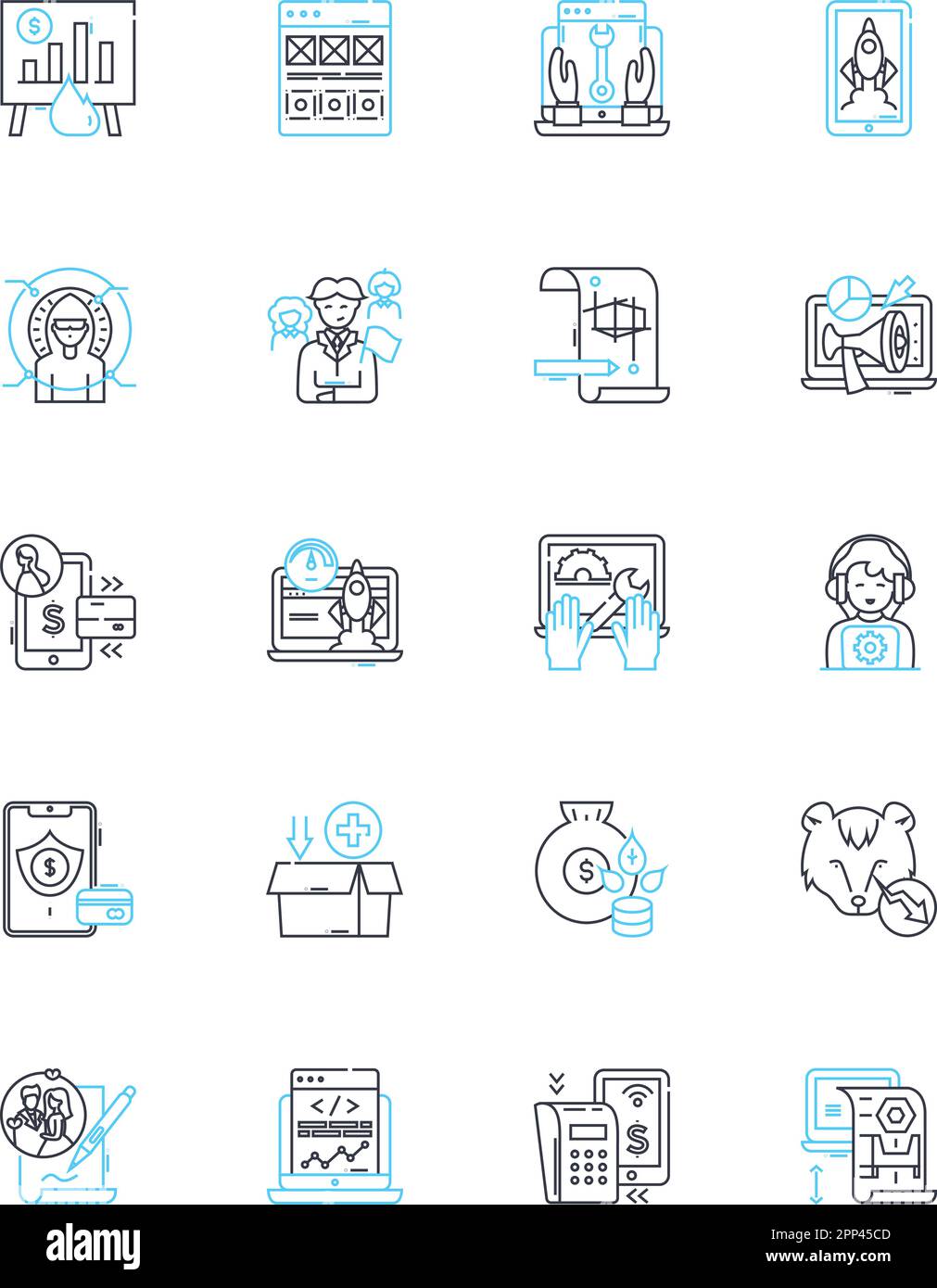 National budget linear icons set. Allocation, Deficit, Surplus, Revenue ...