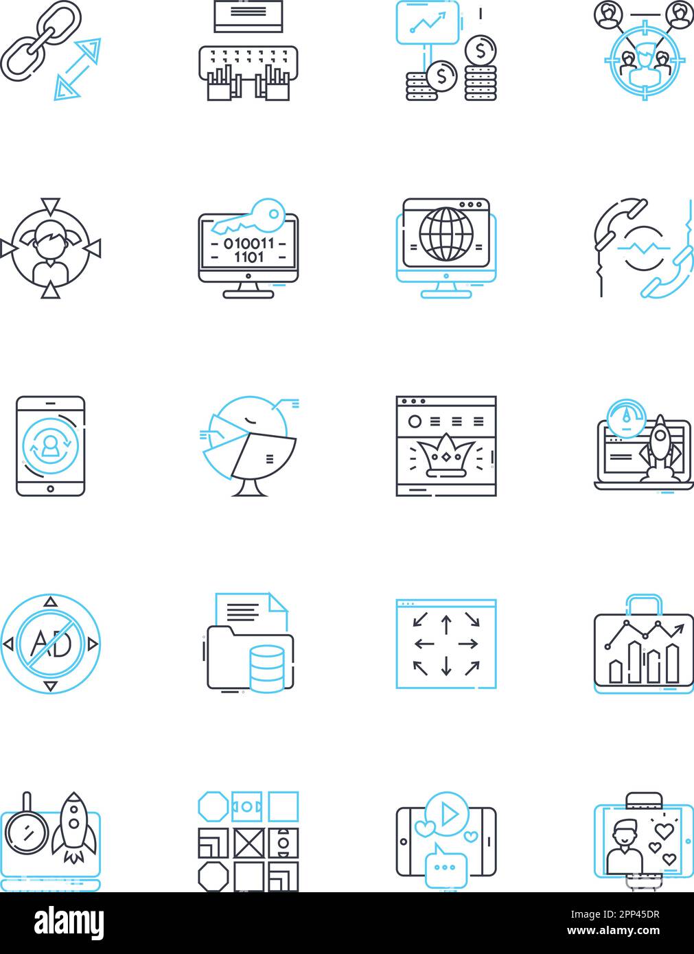 Direct traffic linear icons set. Visitors, Organic, Unpaid, Targeted ...