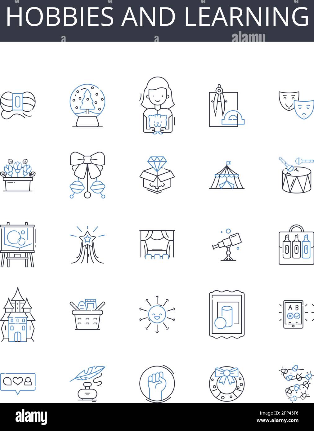 Hobbies and learning line icons collection. Pastime, Leisure activity ...