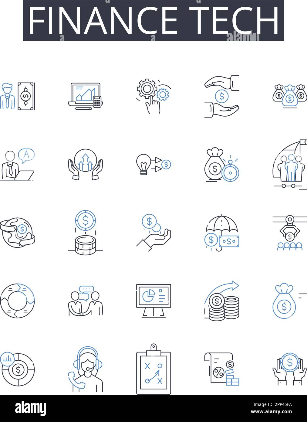 Finance tech line icons collection. Mtary Policy, Interest Rates ...