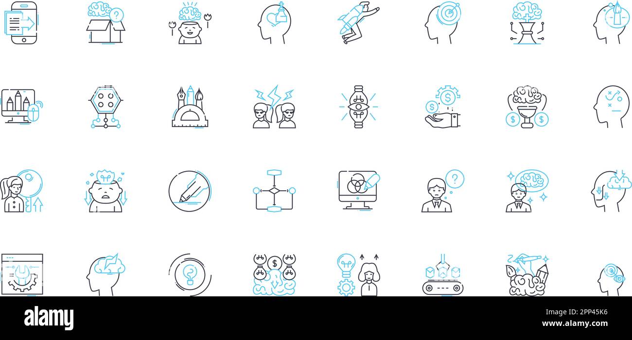 Reflection linear icons set. Contemplation, Pondering, Self-awareness ...