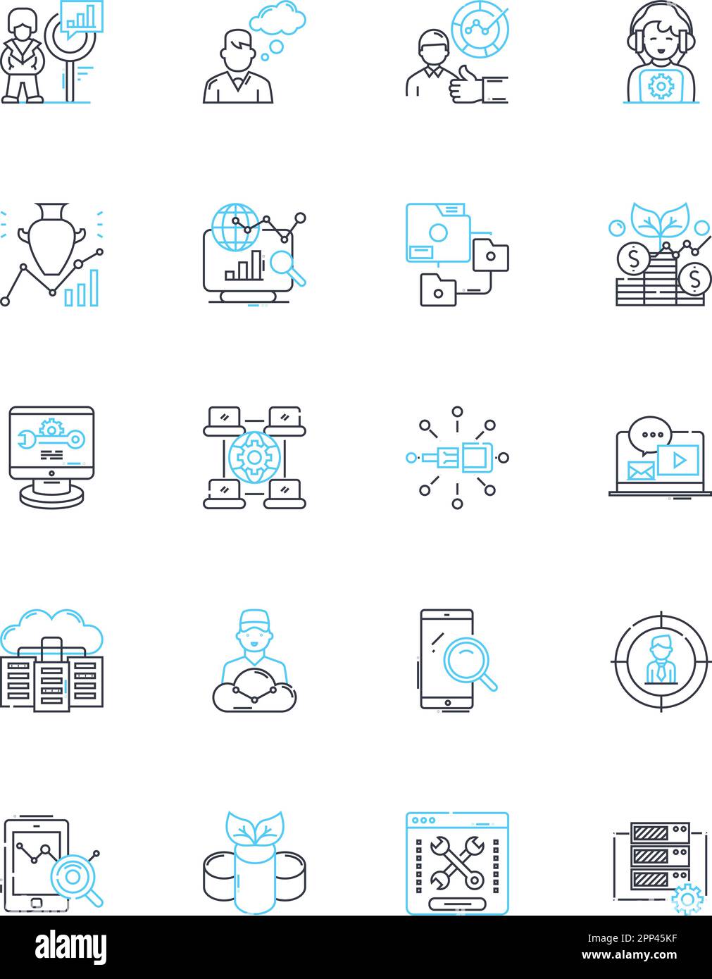 Online advertising linear icons set. Banner, Clickbait, Conversion ...