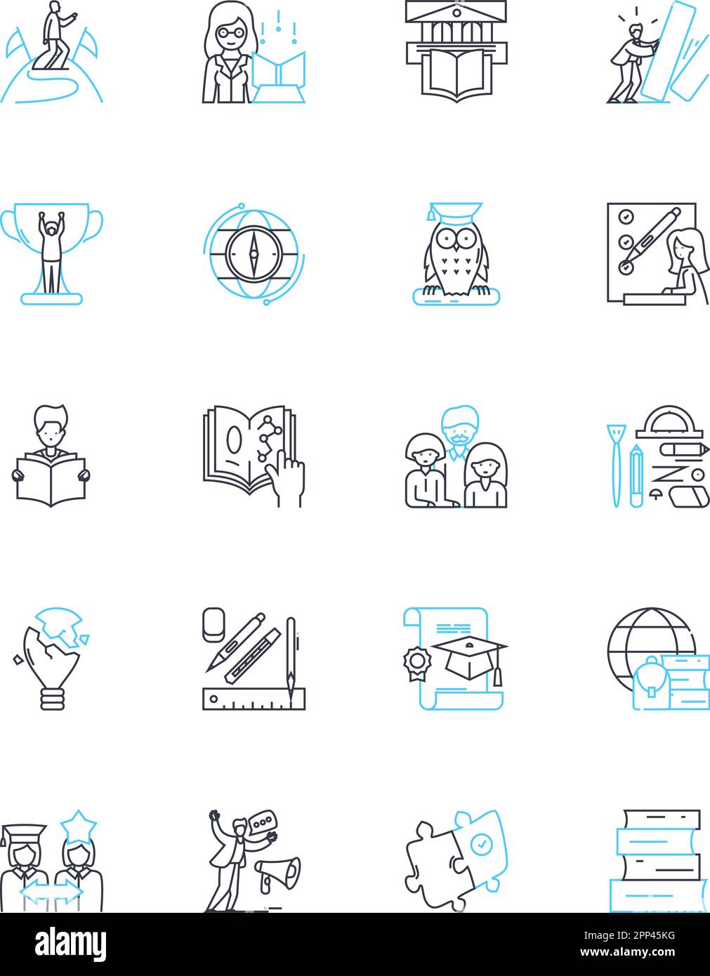 Educated campus linear icons set. Knowledgeable, Intellectual, Studious ...
