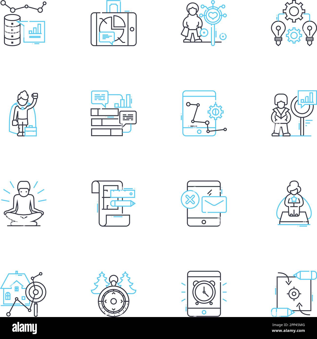 Marketing plan linear icons set. Strategy, Budget, Goals, Research ...
