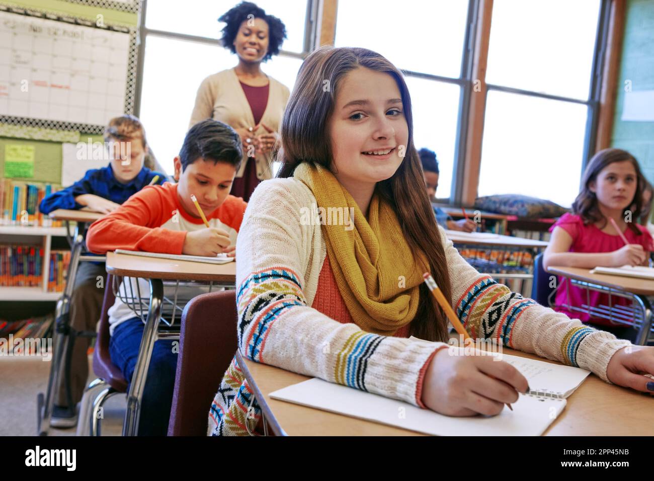 School and girl and grades and teacher hi-res stock photography and ...