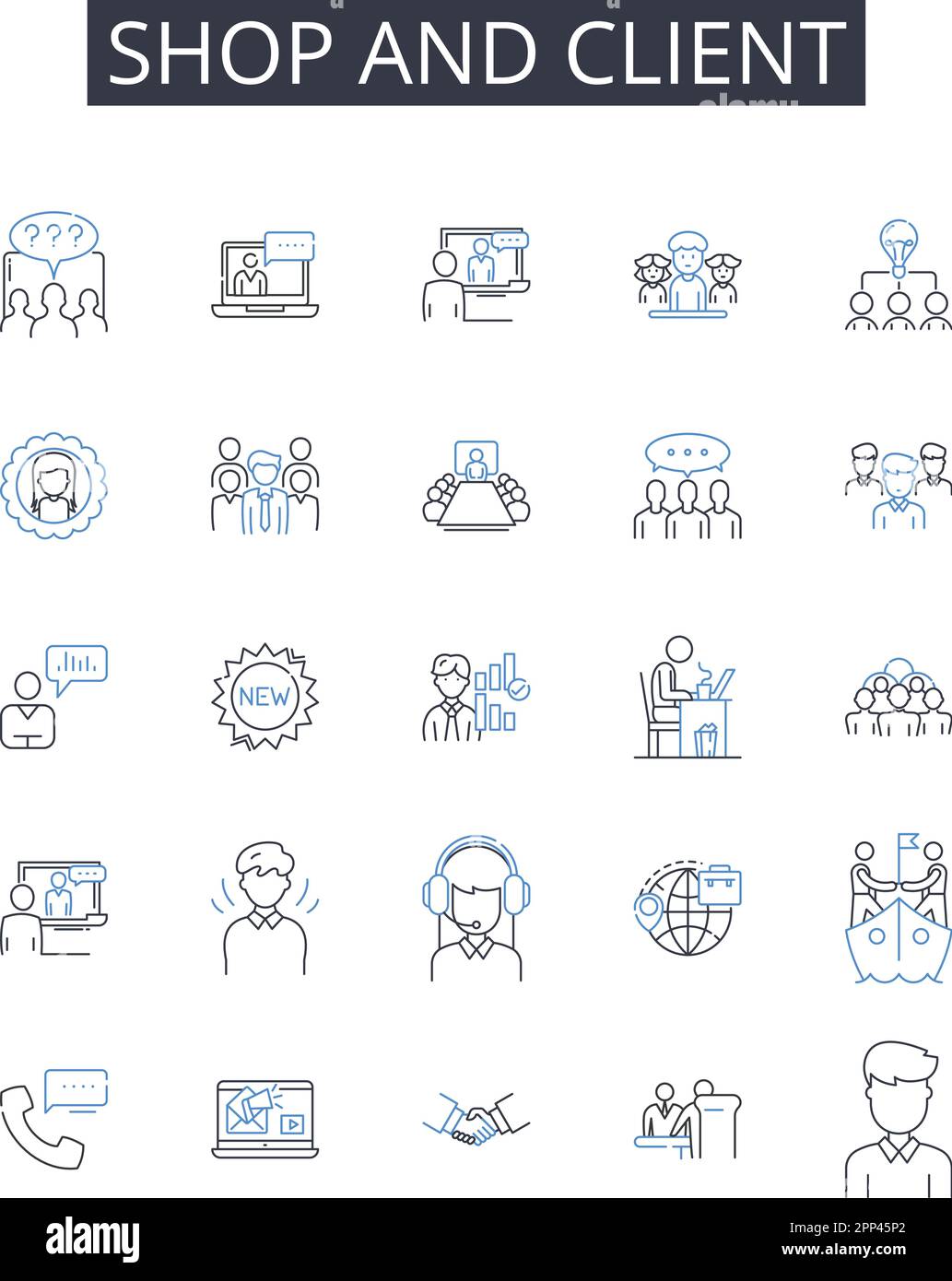 Shop and client line icons collection. Receptionist, Lobby, Check-in ...
