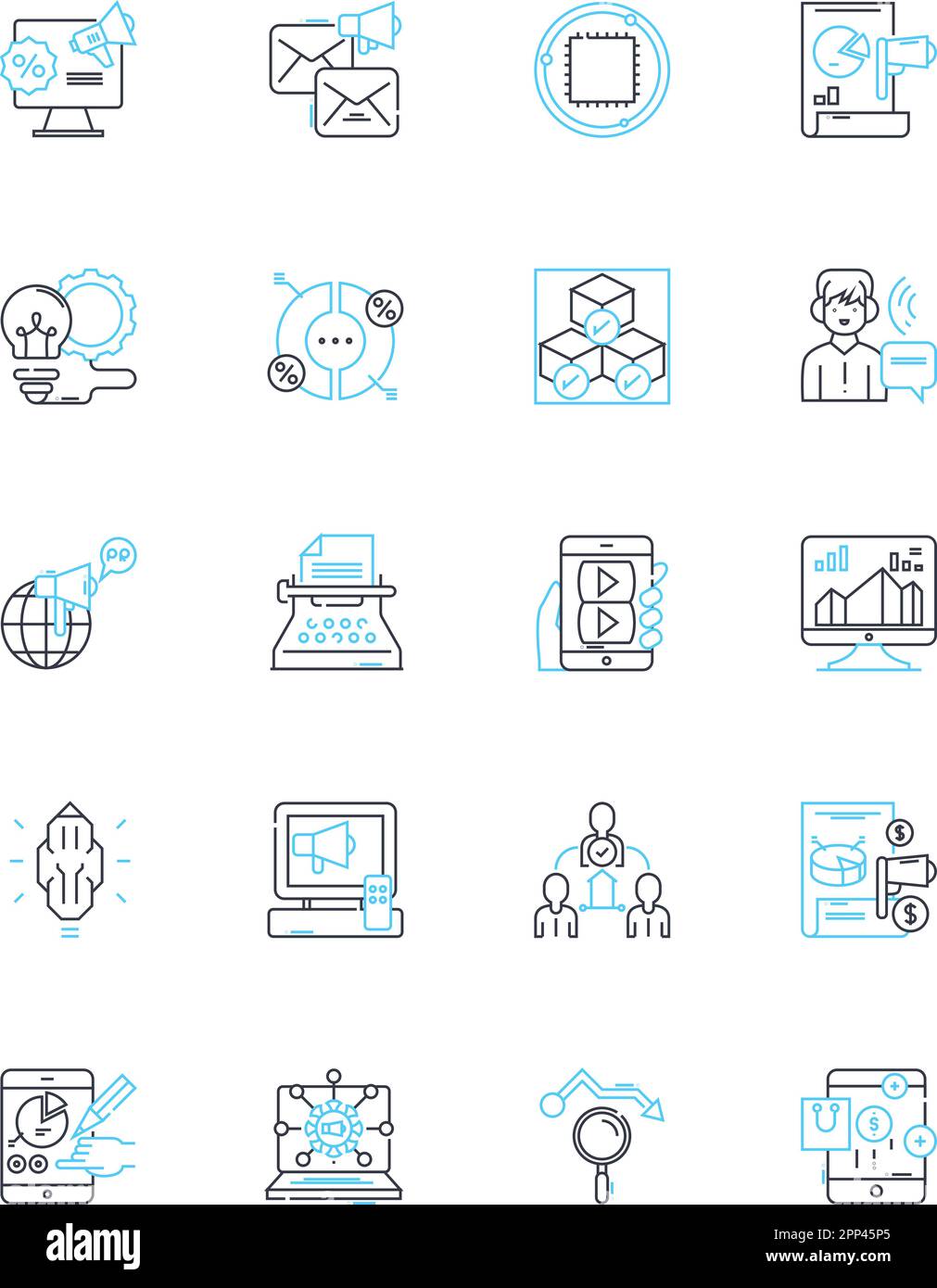 Brand promotion linear icons set. Advertising, Marketing, Awareness ...