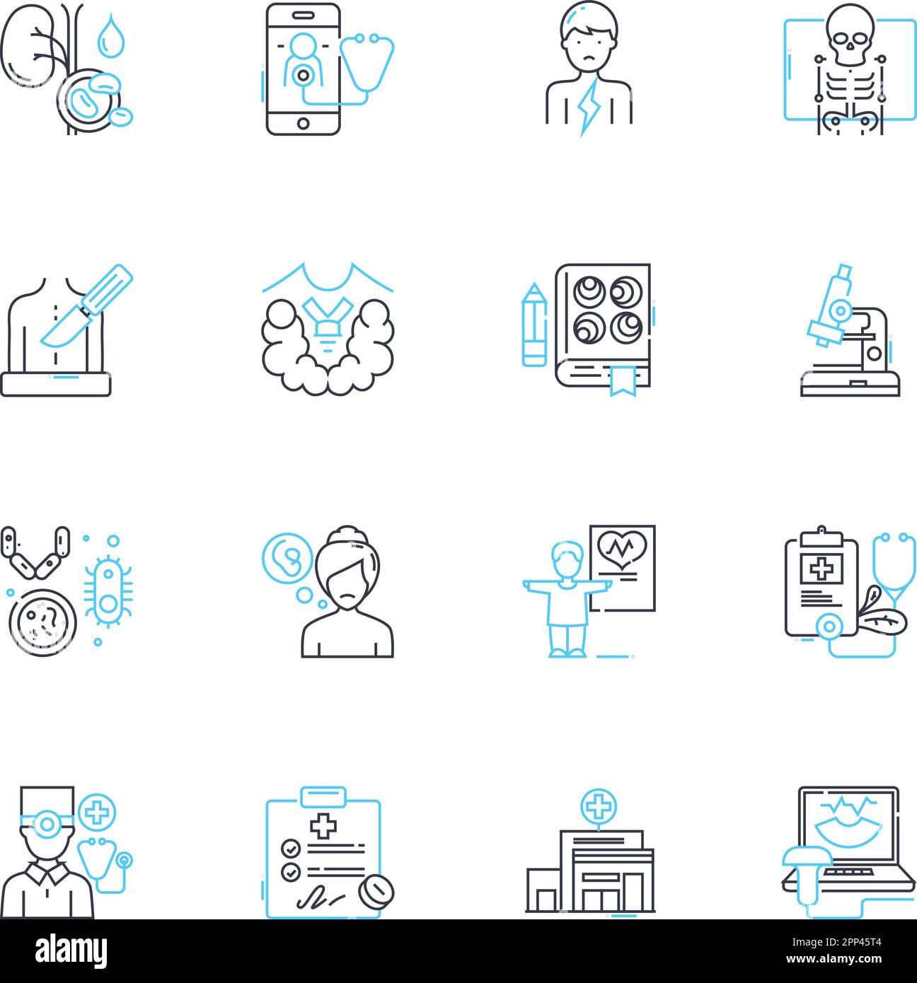Clinic linear icons set. Healing, Recovery, Consultation, Wellness ...