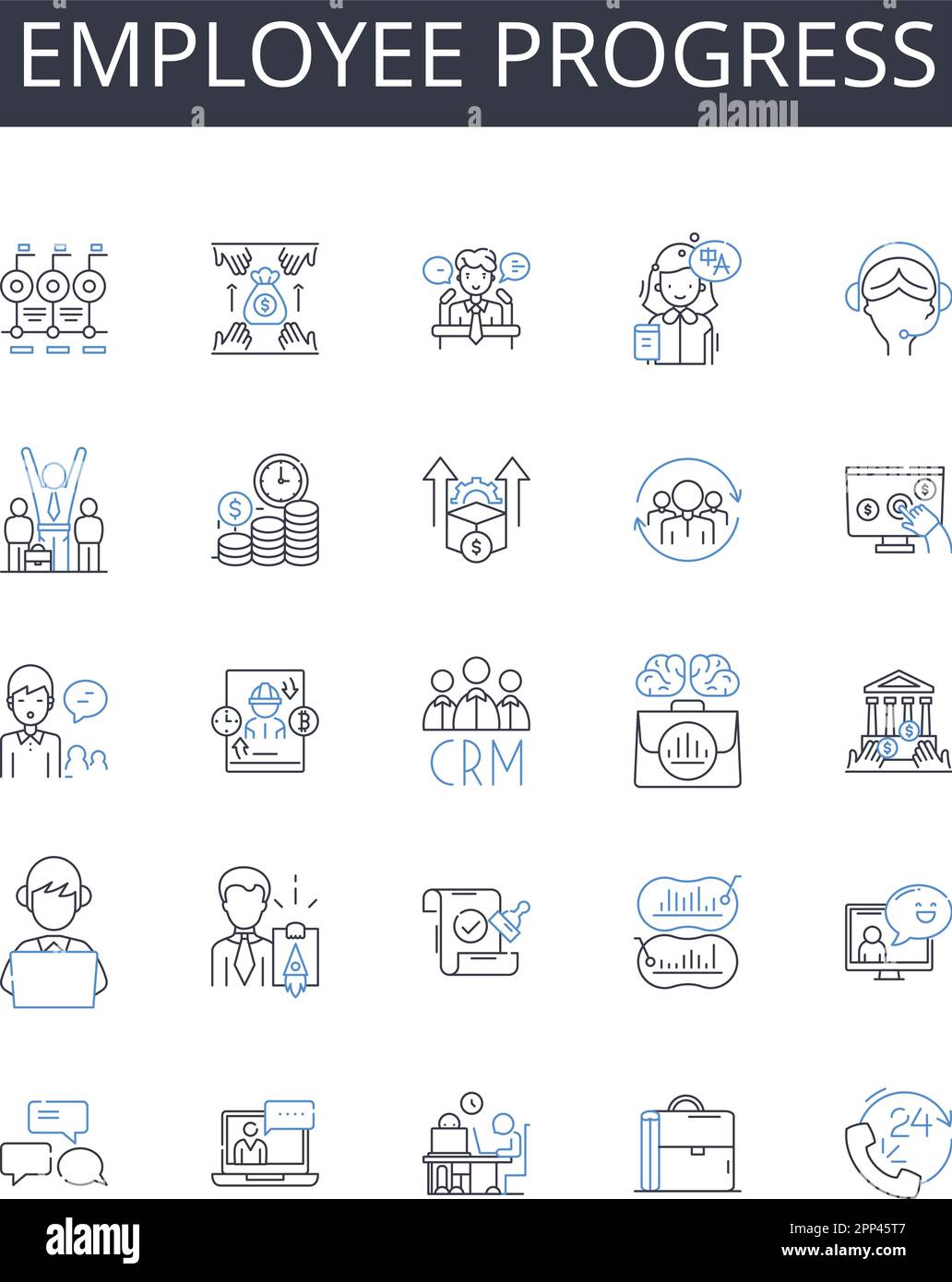 Employee progress line icons collection. Worker development, Staff ... Employee progress line icons collection. Worker development, Staff ...