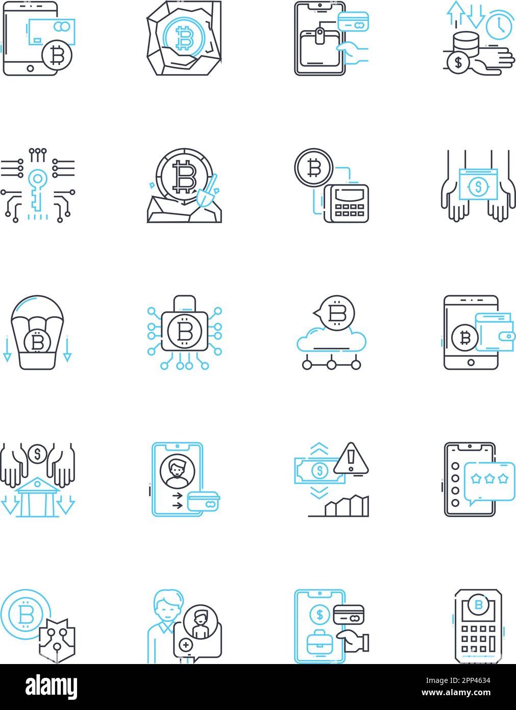 Digital finance linear icons set. Cryptocurrency, Fintech, Blockchain ... Digital finance linear icons set. Cryptocurrency, Fintech, Blockchain ...
