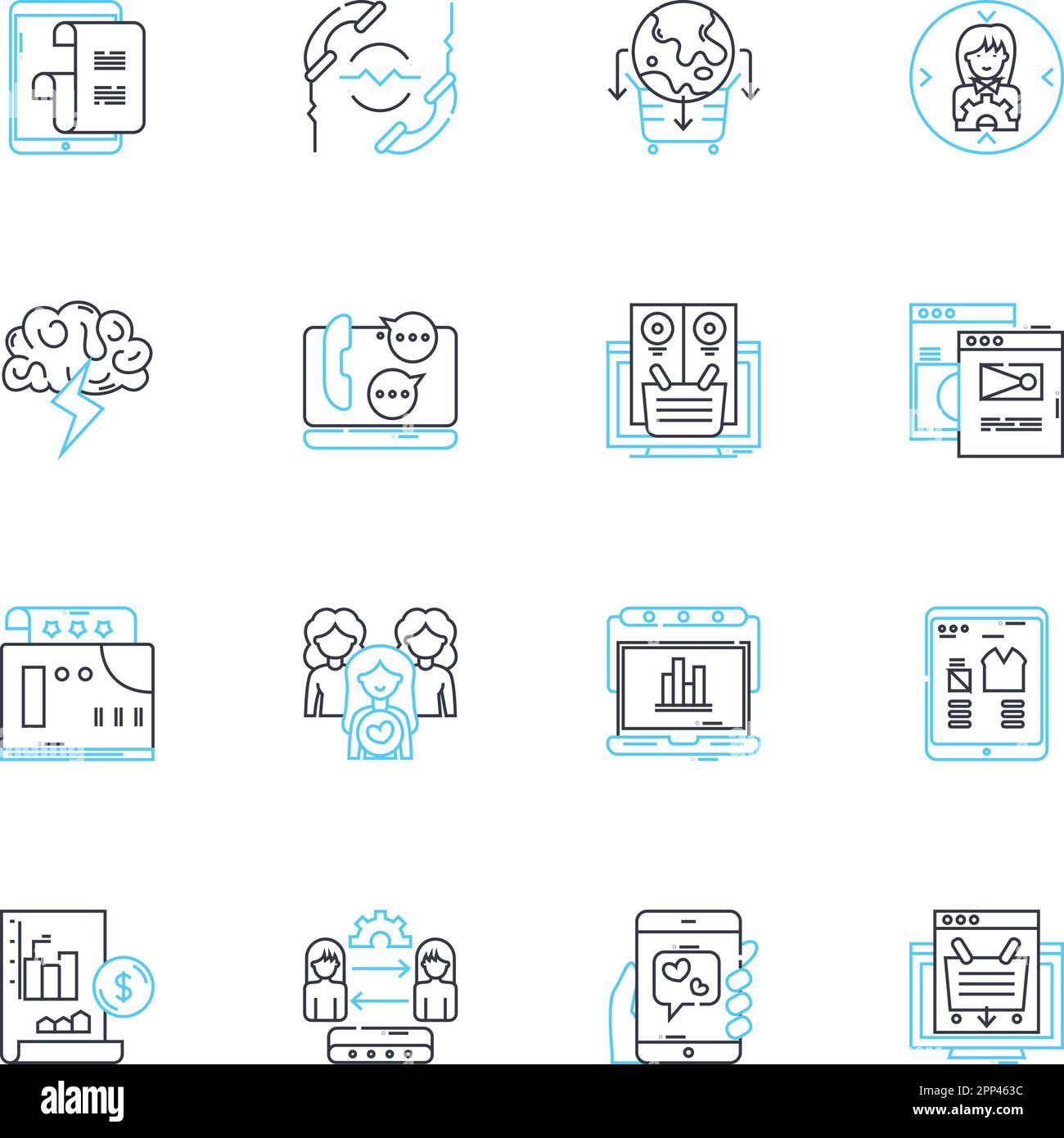 PPC agency linear icons set. Advertising, Analytics, Bid, Click-through ...