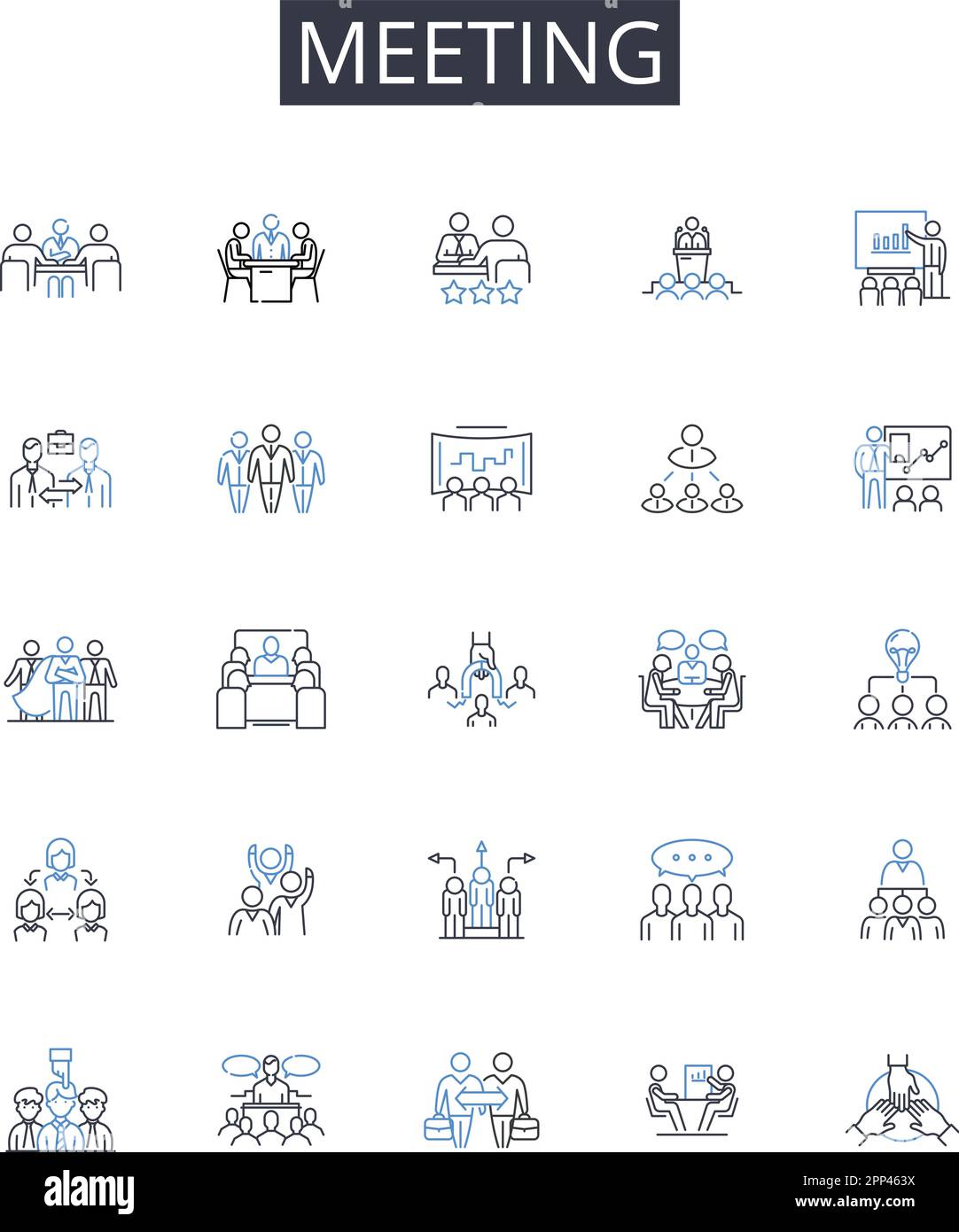 Meeting line icons collection. Conference, Assembly, Session, Gathering ...