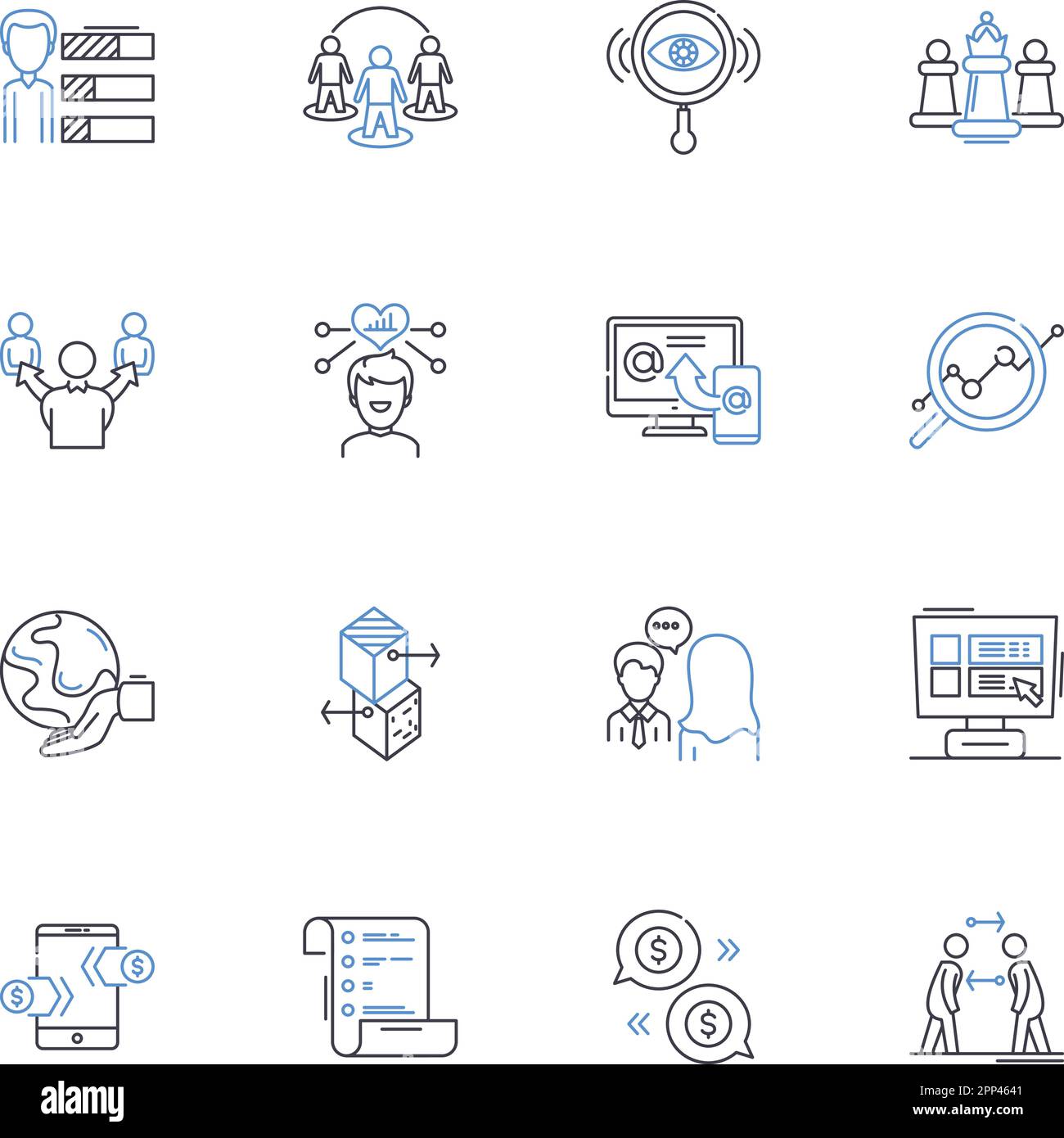 Cohesive collaborations line icons collection. Synergy, Unity, Partnership, Trust, Integration ...
