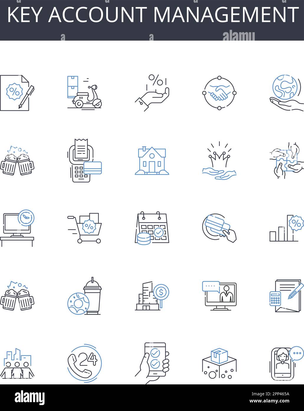 Key account management line icons collection. Strategic planning ...
