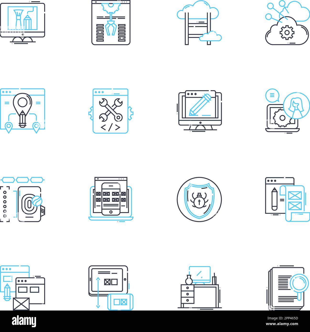 Cyber Safety Linear Icons Set Security Hacking Privacy Online