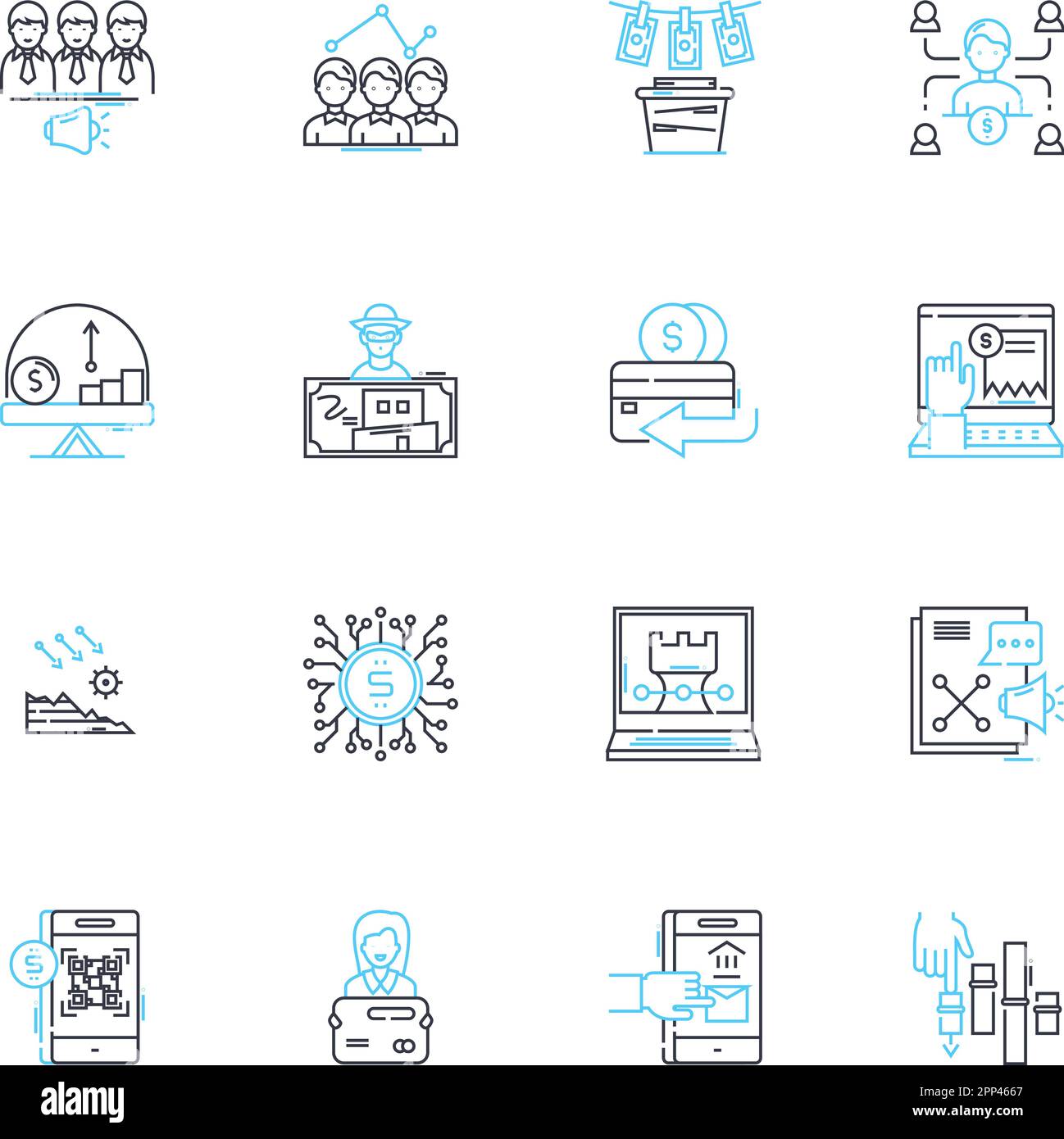 Market outlook linear icons set. Trends, Forecast, Opportunities, Analysis, Growth, Competition ...