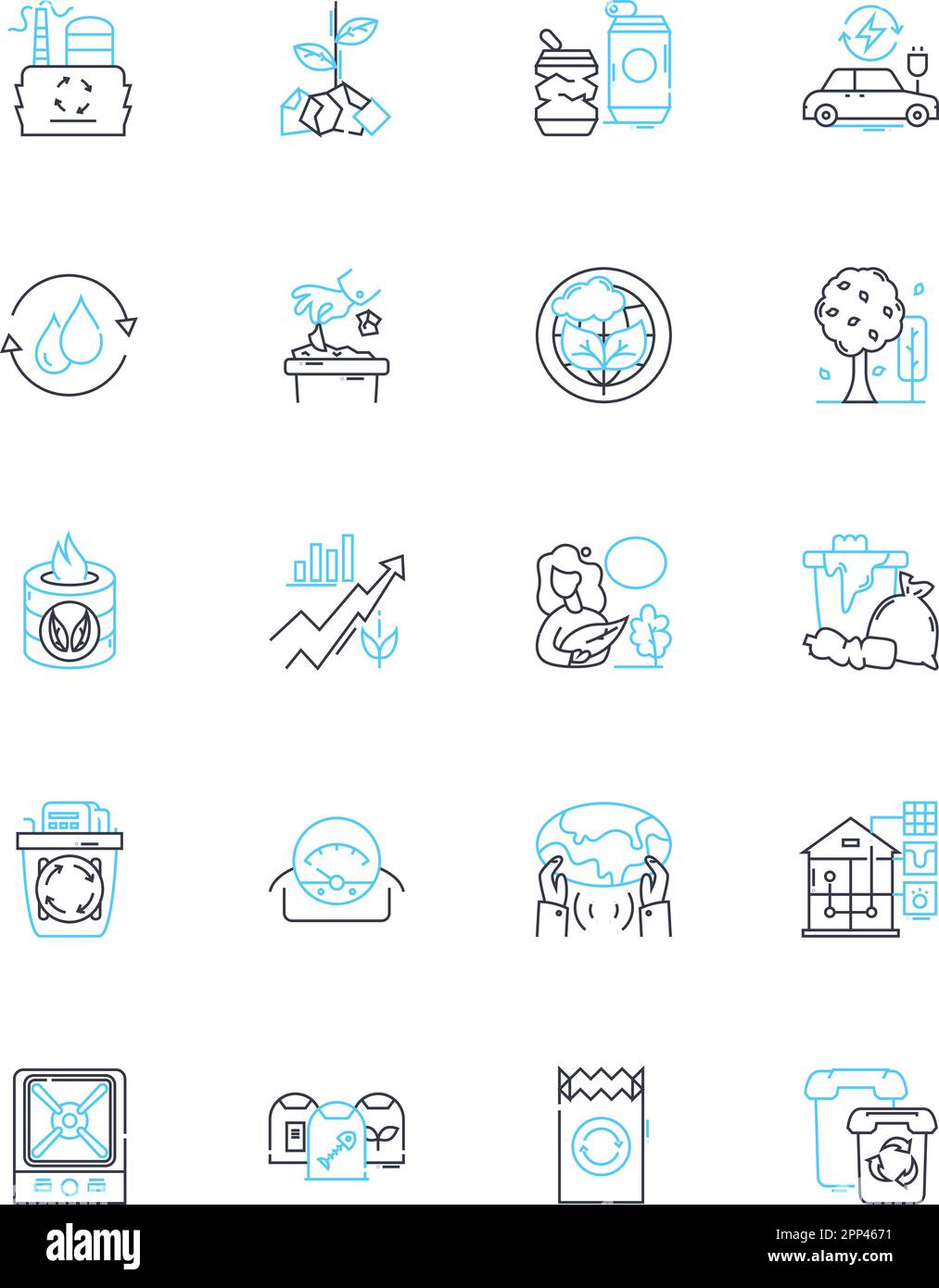 Renewable resourcefulness linear icons set. Solar, Wind, Hydro ...