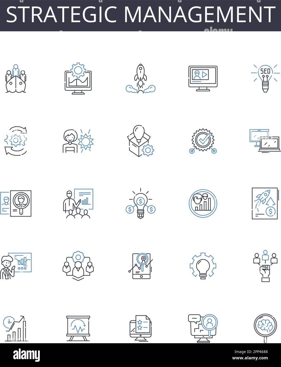 Strategic Management Line Icons Collection Organizational Leadership Fiscal Planning Resource
