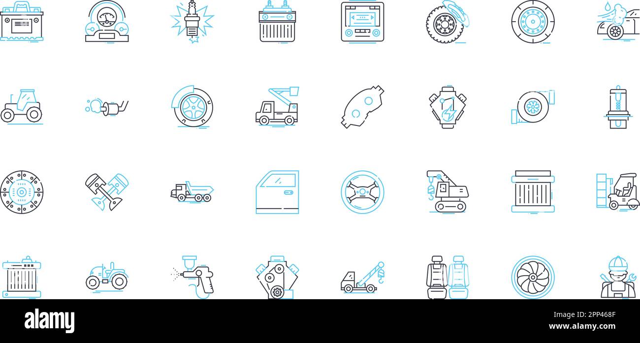 Vehicle linear icons set. Acceleration, Aerodynamics, Agility ...