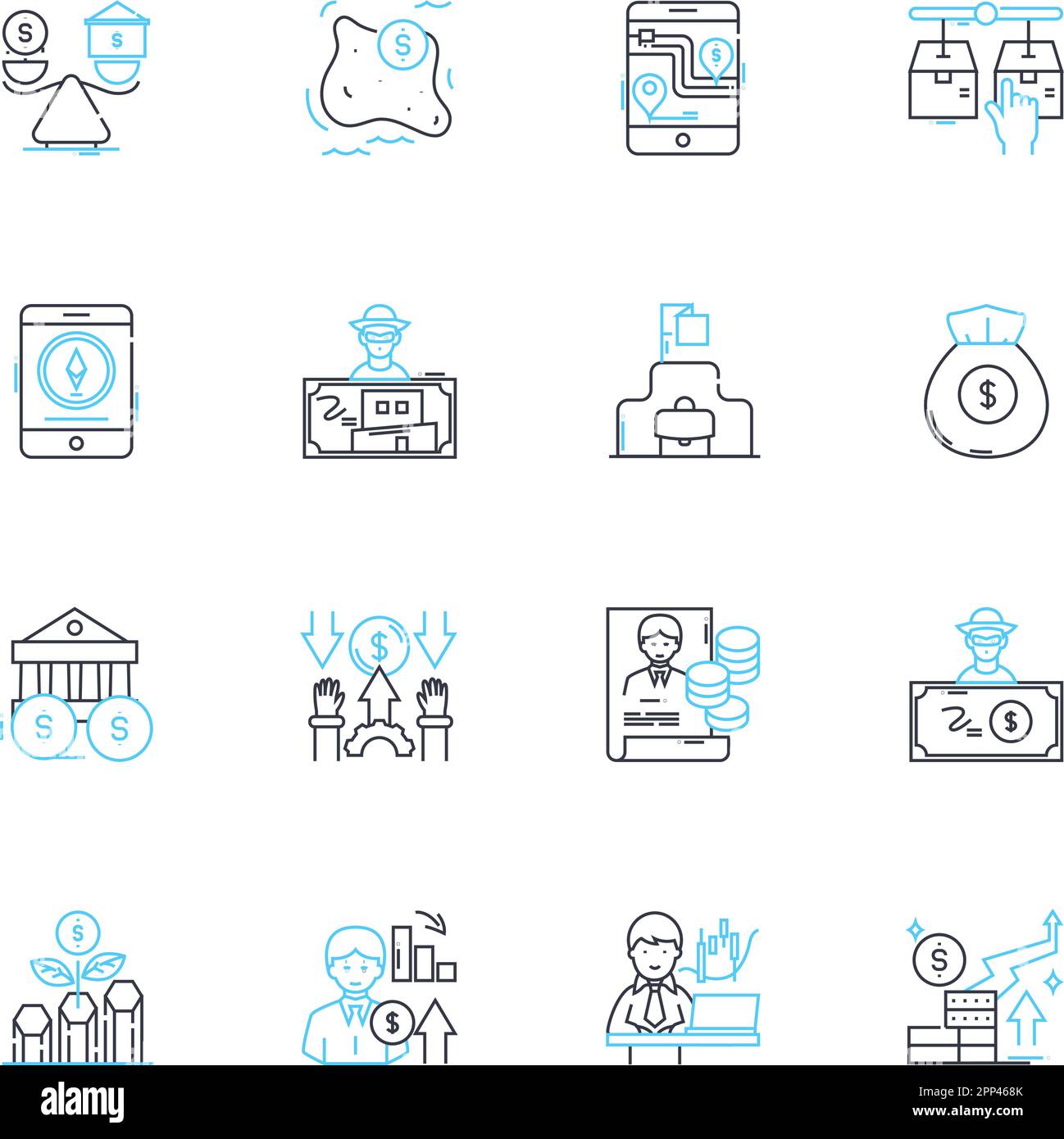 Cyber finance linear icons set. Cryptocurrency, Blockchain, Digital banking, Fintech, Bitcoin ...