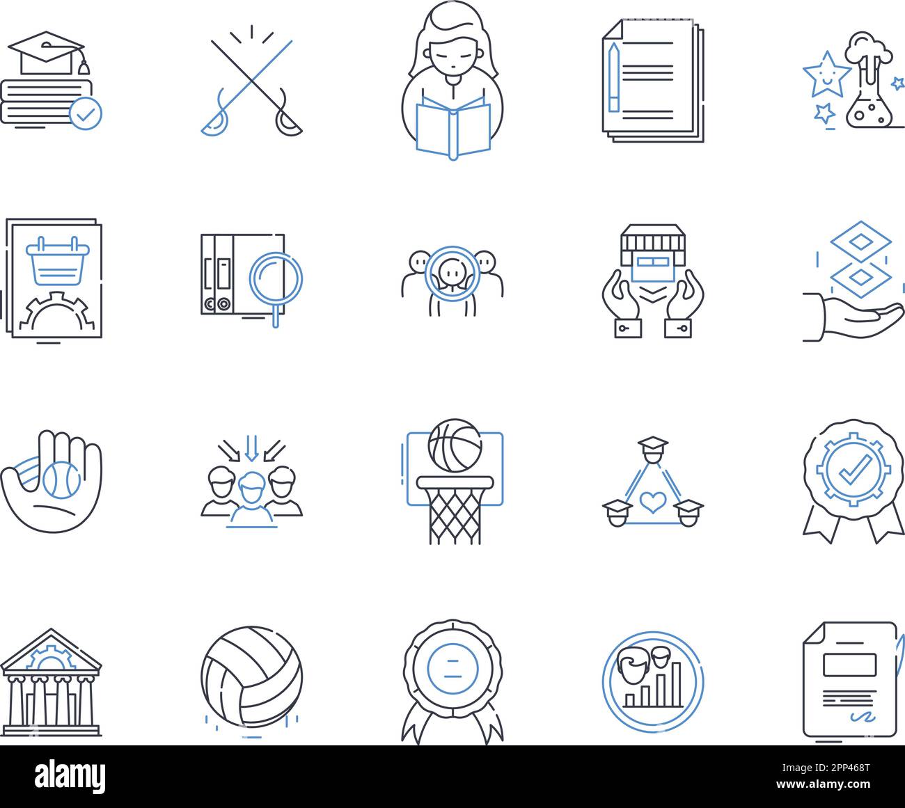 School teams line icons collection. Varsity, Cheerleaders, Mascot, Pep ...
