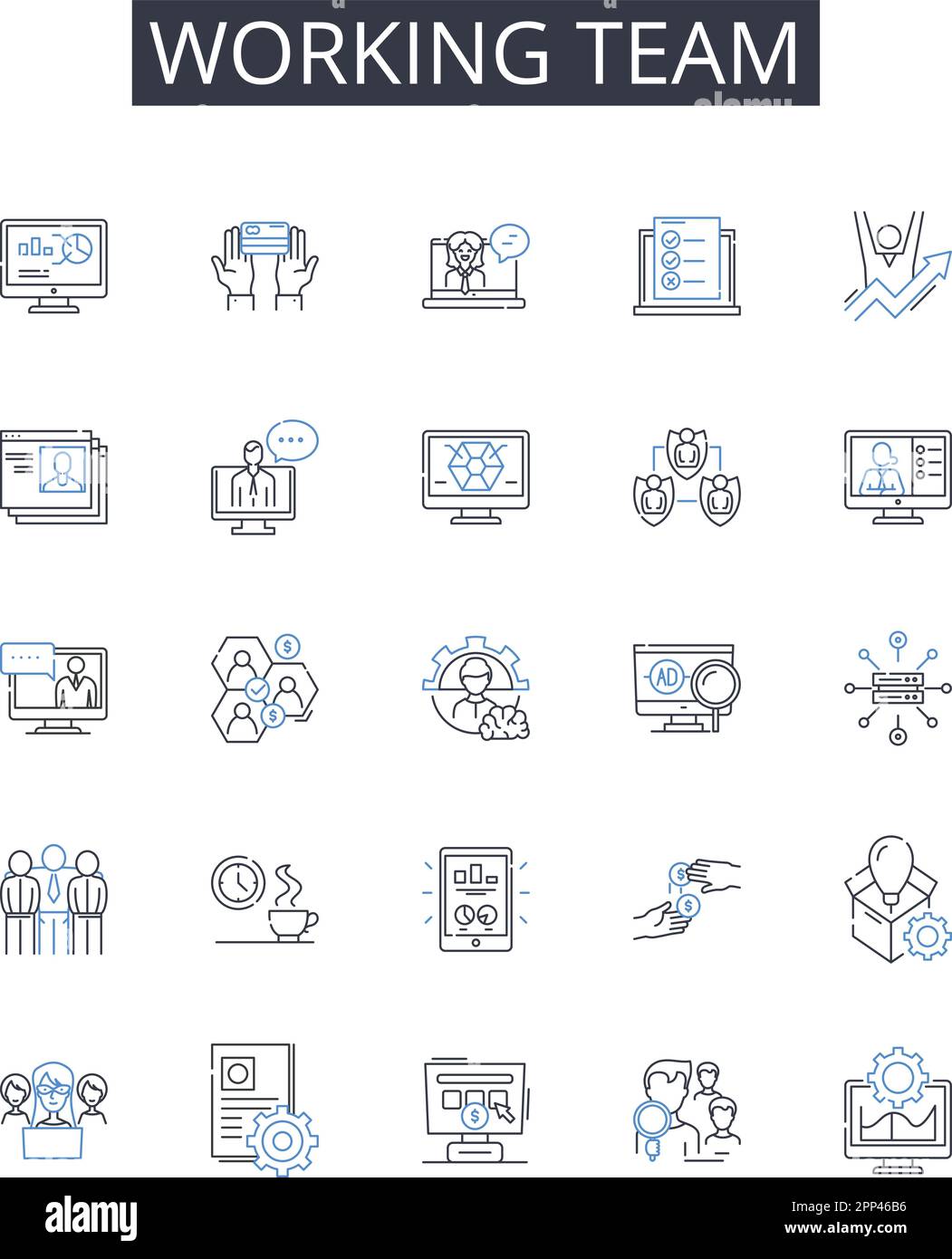 Working team line icons collection. Taskforce, Brigade, Crew, Unit ...