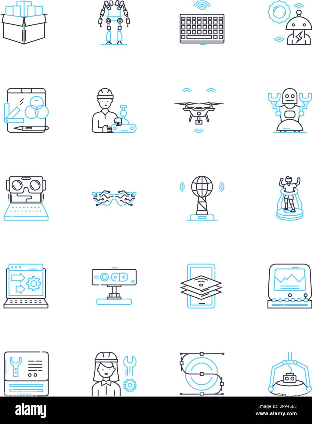 Rapid technology linear icons set. Automation, Efficiency, Streamlining, Innovation, Advancement ...