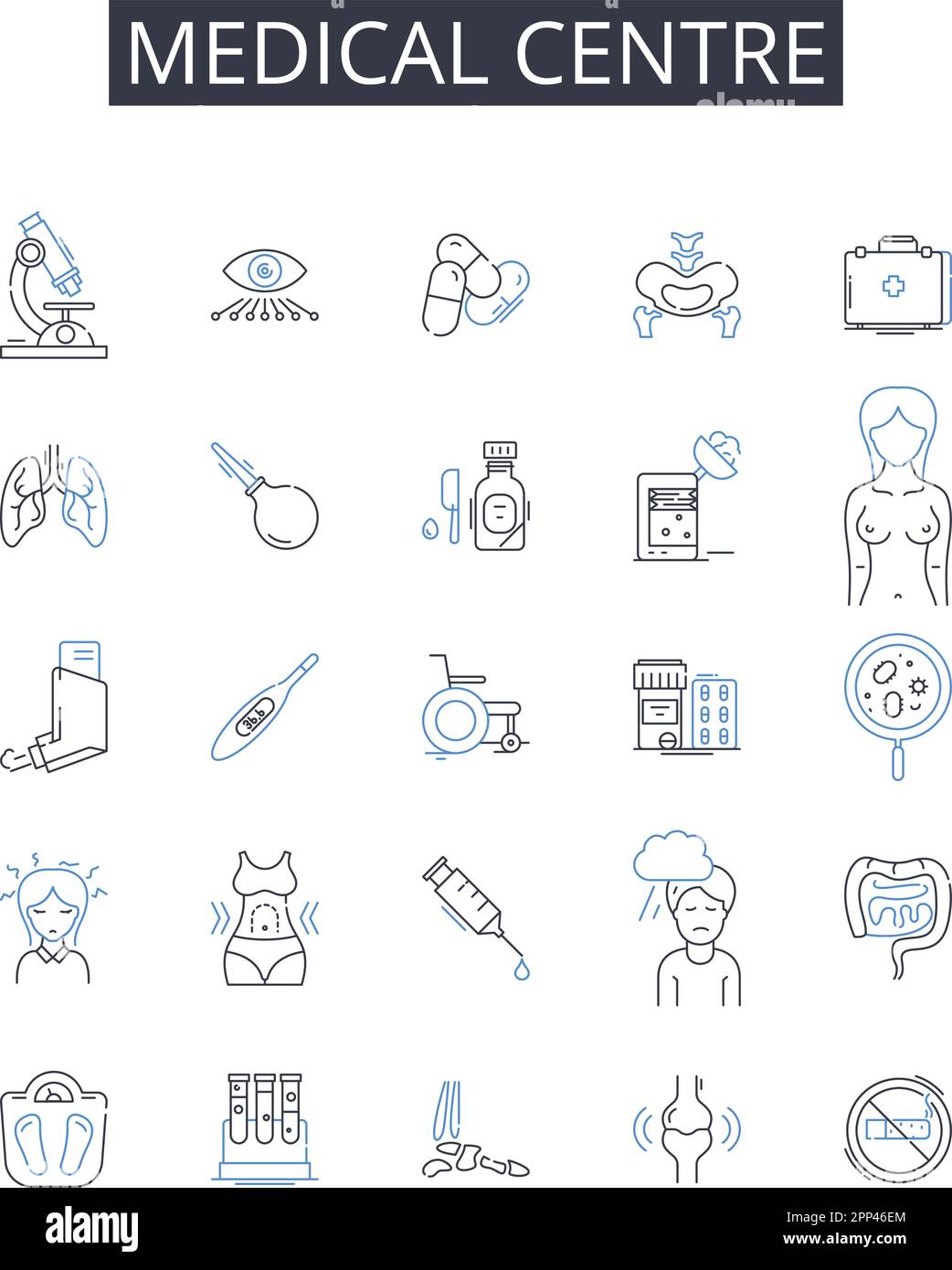 Medical centre line icons collection. Hospital, Clinic, Health center ...