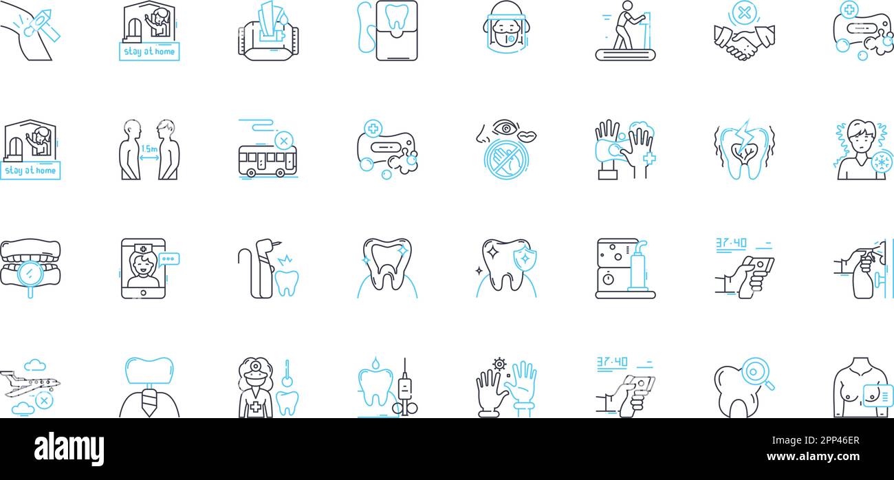 Dental hygiene linear icons set. Teeth, Gums, Plaque, Flossing ...