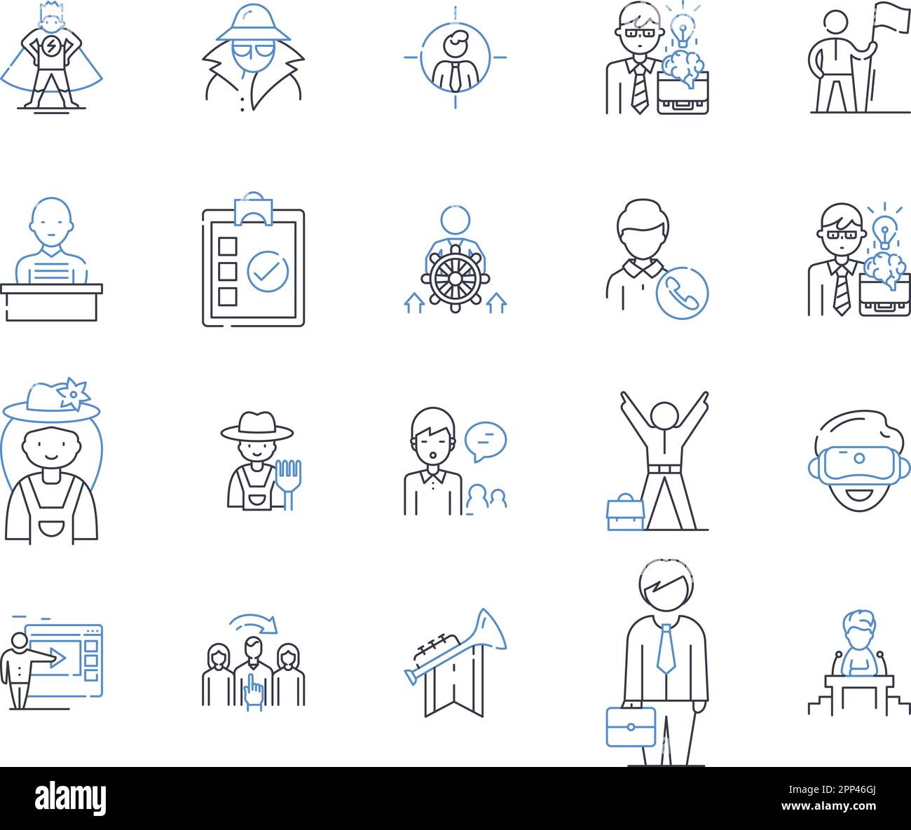 Governance stewardship line icons collection. Leadership ...