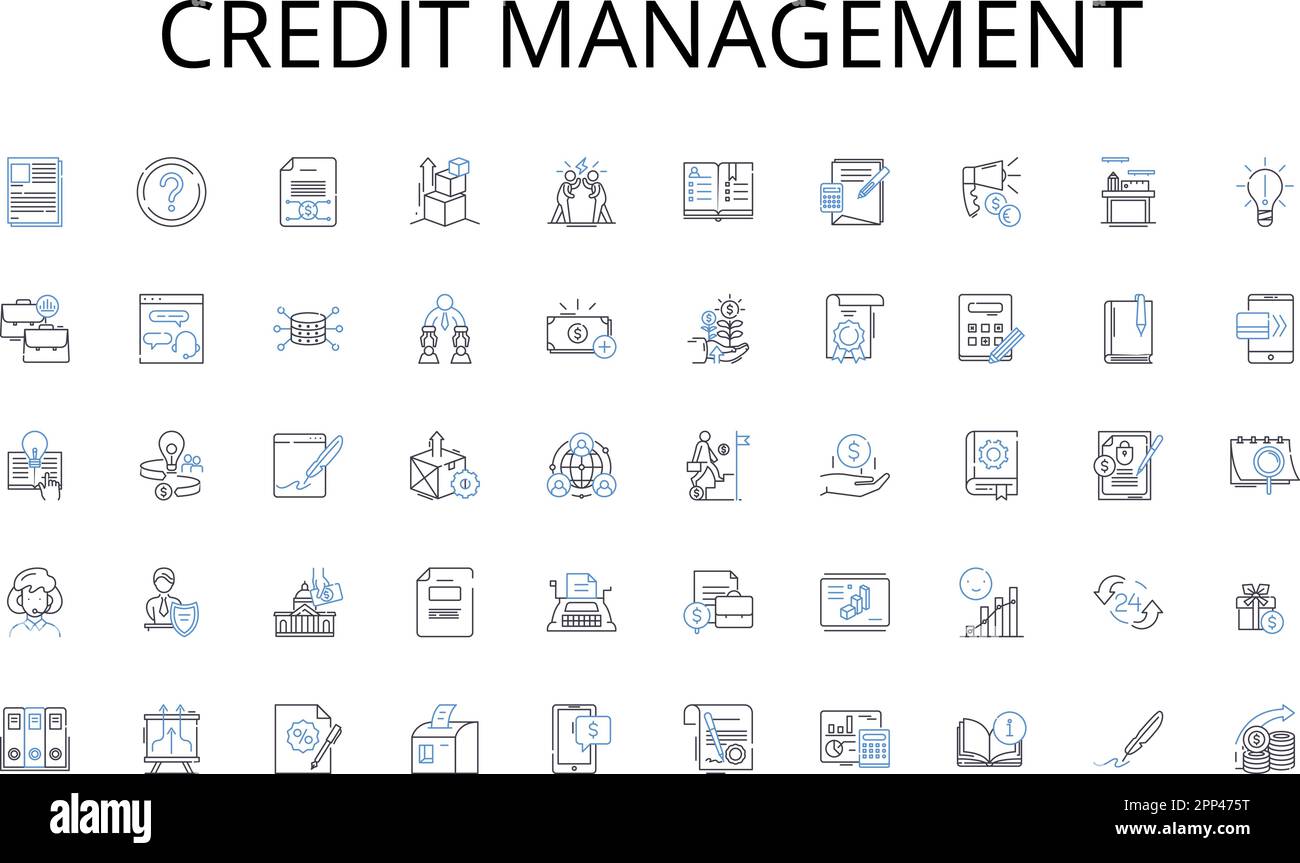 Credit management line icons collection. leadership, delegation ...