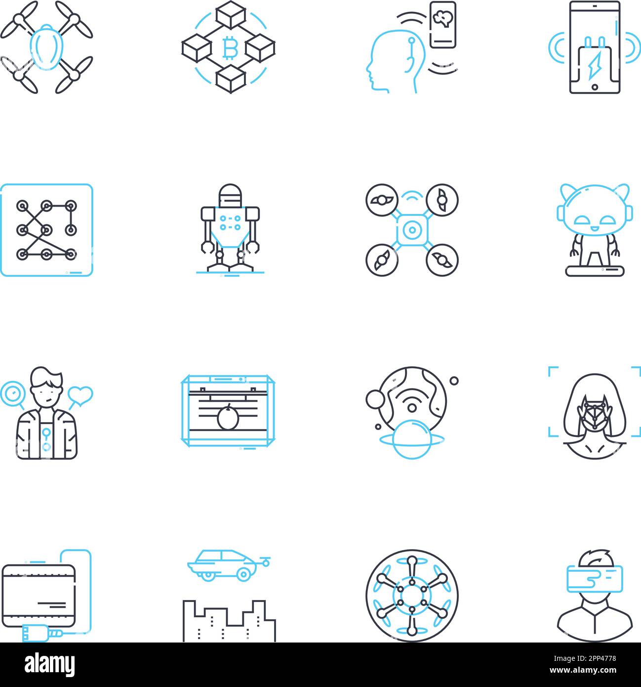 Robot Courier Linear Icons Set Automation Delivery Efficiency